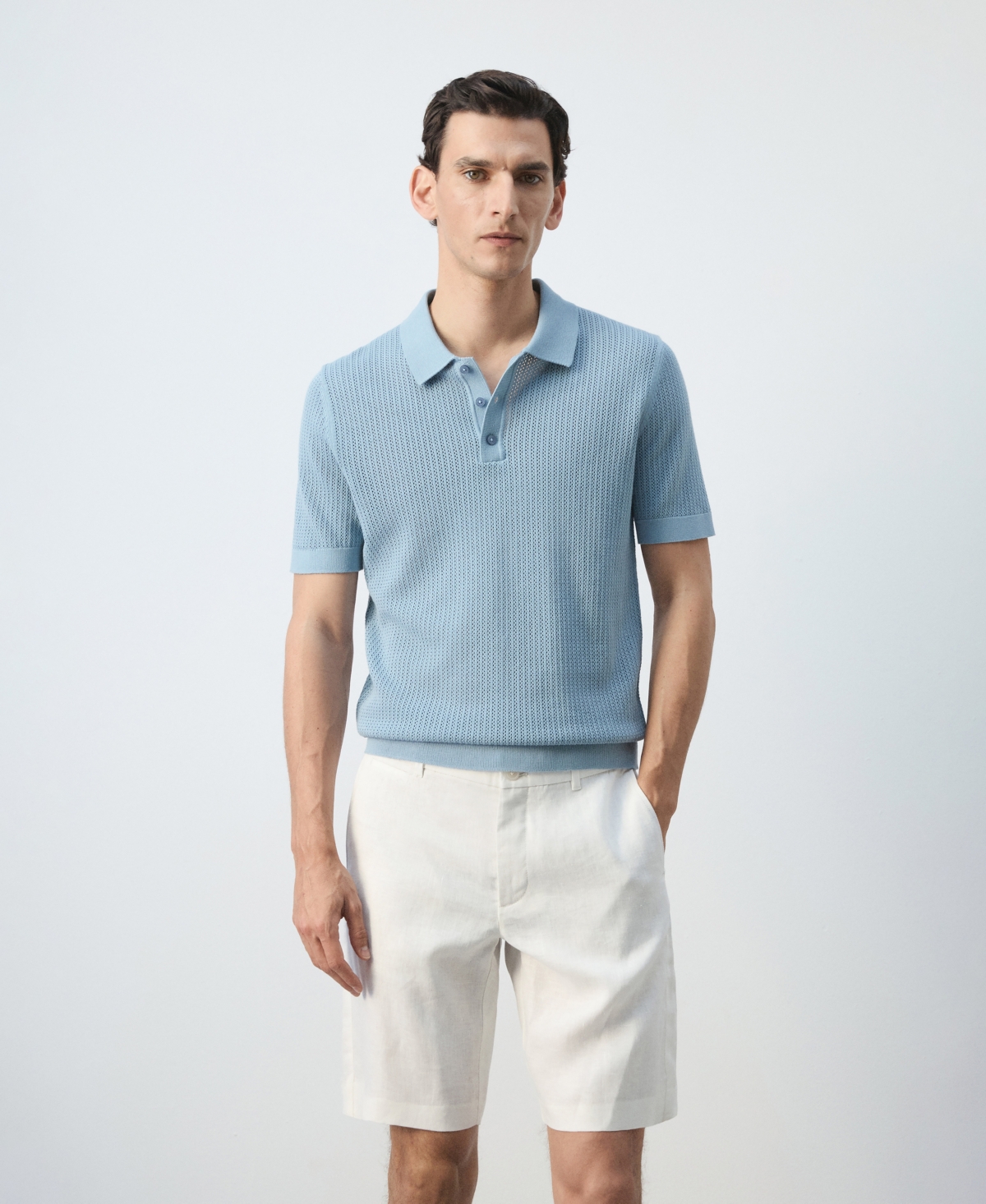 Click here for Mango Mens Cotton Knitted Polo Shirt - Aqua Green prices