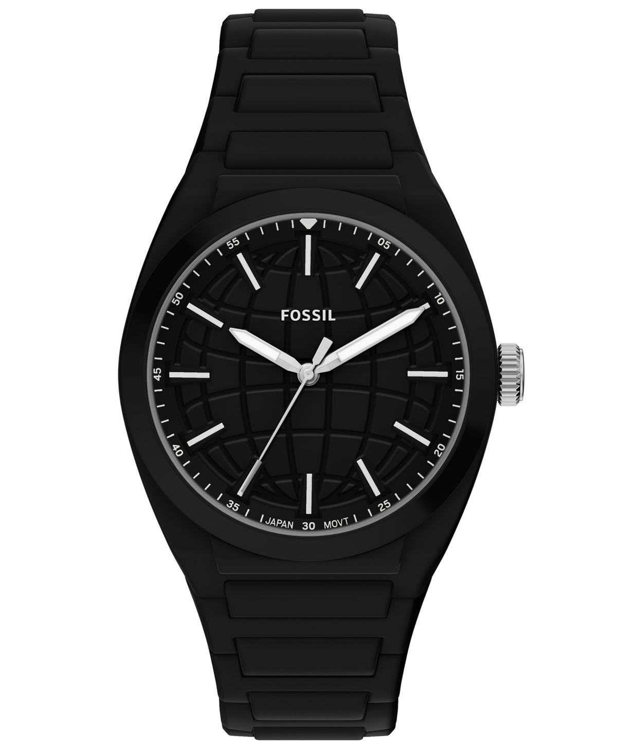 Click here for Fossil Mens Everett Three-Hand Black Silicone Watc... prices