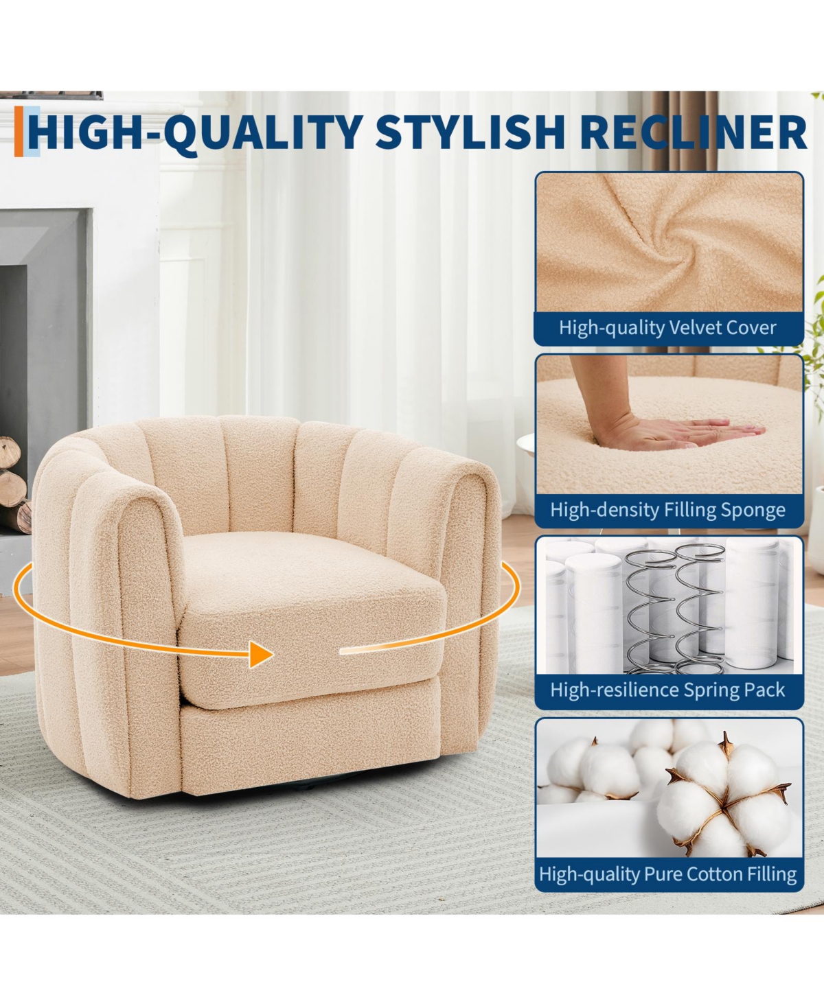 Click here for gaomon Modern Striped Swivel Barrel Accent Chair... prices