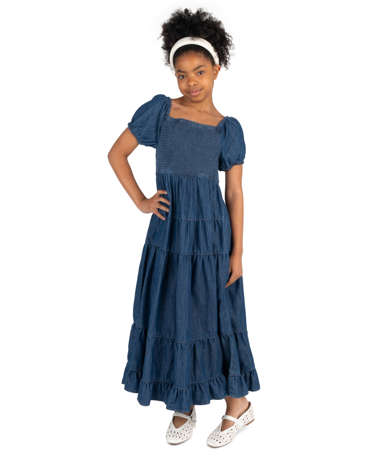 Click here for Rare Editions Girls 7-14 Chambray Puff Sleeve Tier... prices