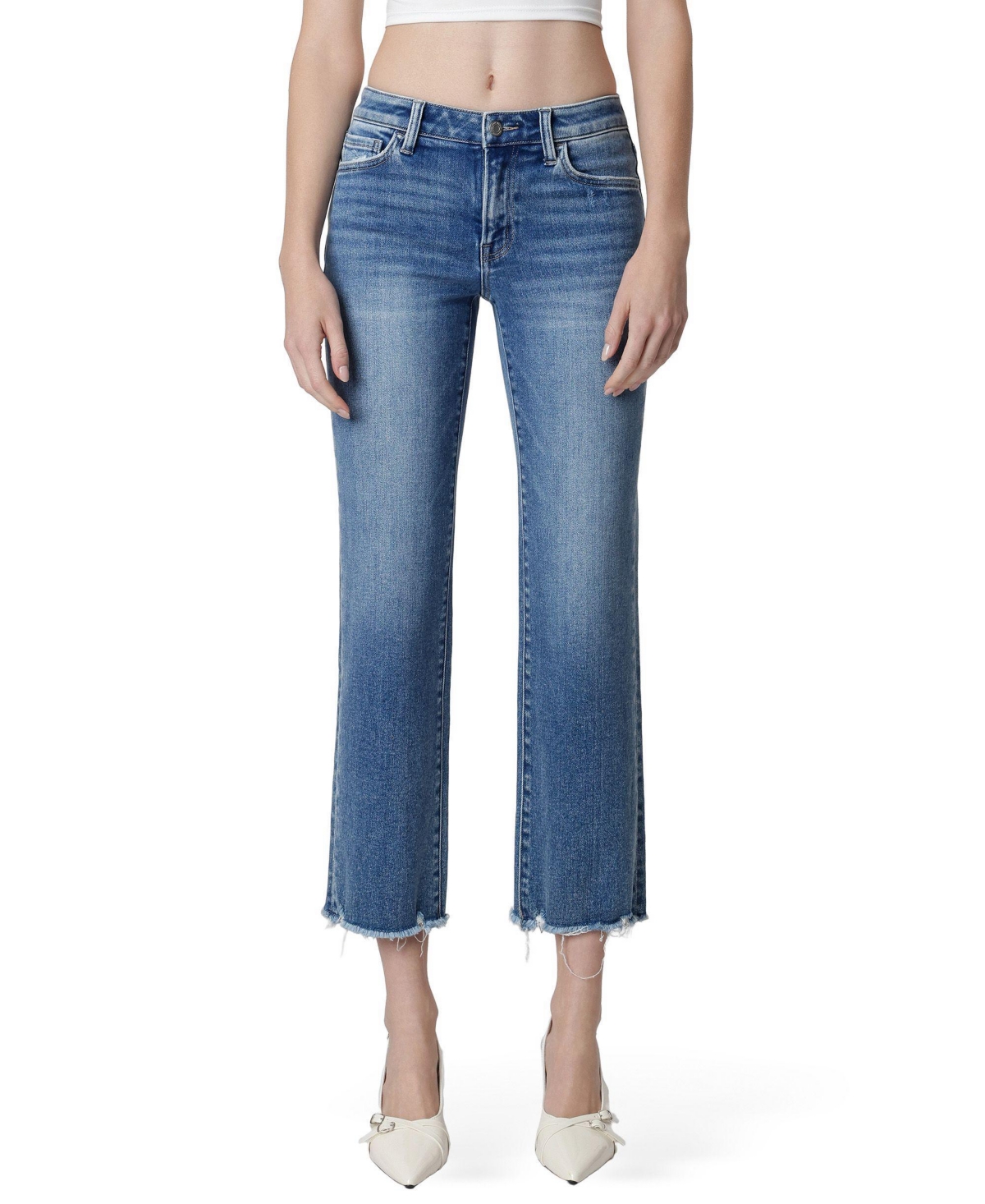 Click here for Vervet Womens Mid Rise Distressed Hem Crop Straigh... prices