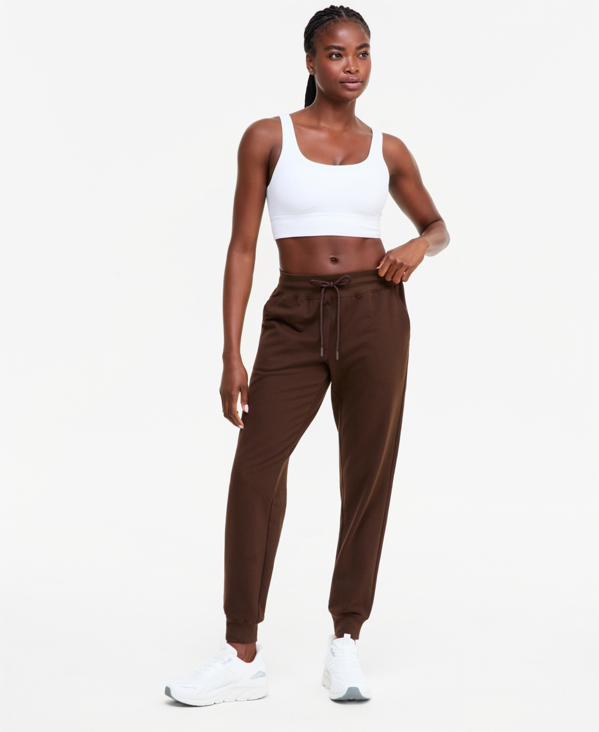 Id Ideology Womens Relaxed High-Rise Fleece Joggers  Macys Exclusive - Dark Roast