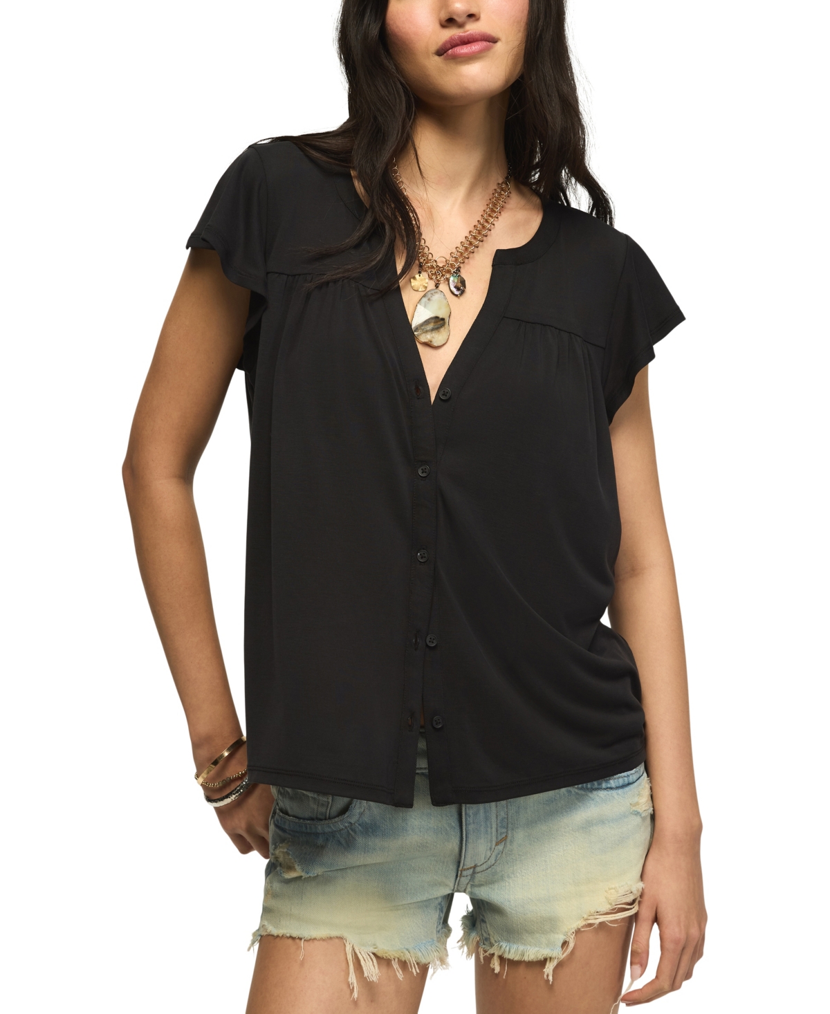 Click here for Lucky Brand Womens Sandwash Flutter-Sleeve Button-... prices