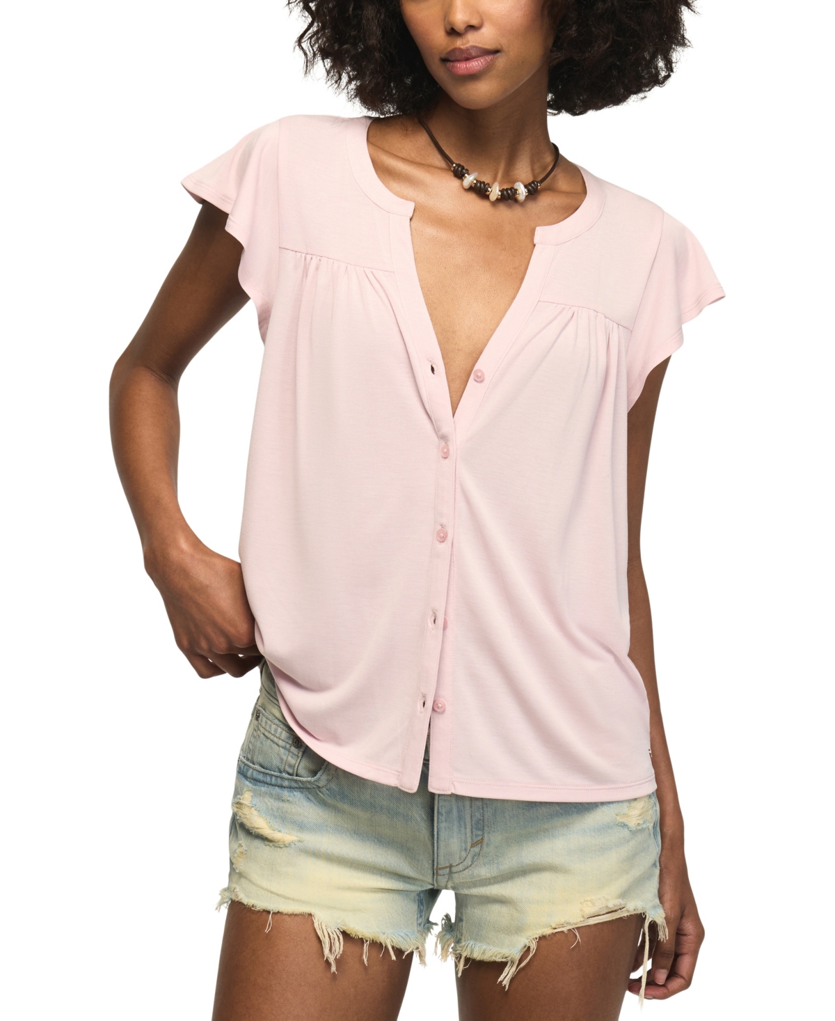 Click here for Lucky Brand Womens Sandwash Flutter-Sleeve Button-... prices