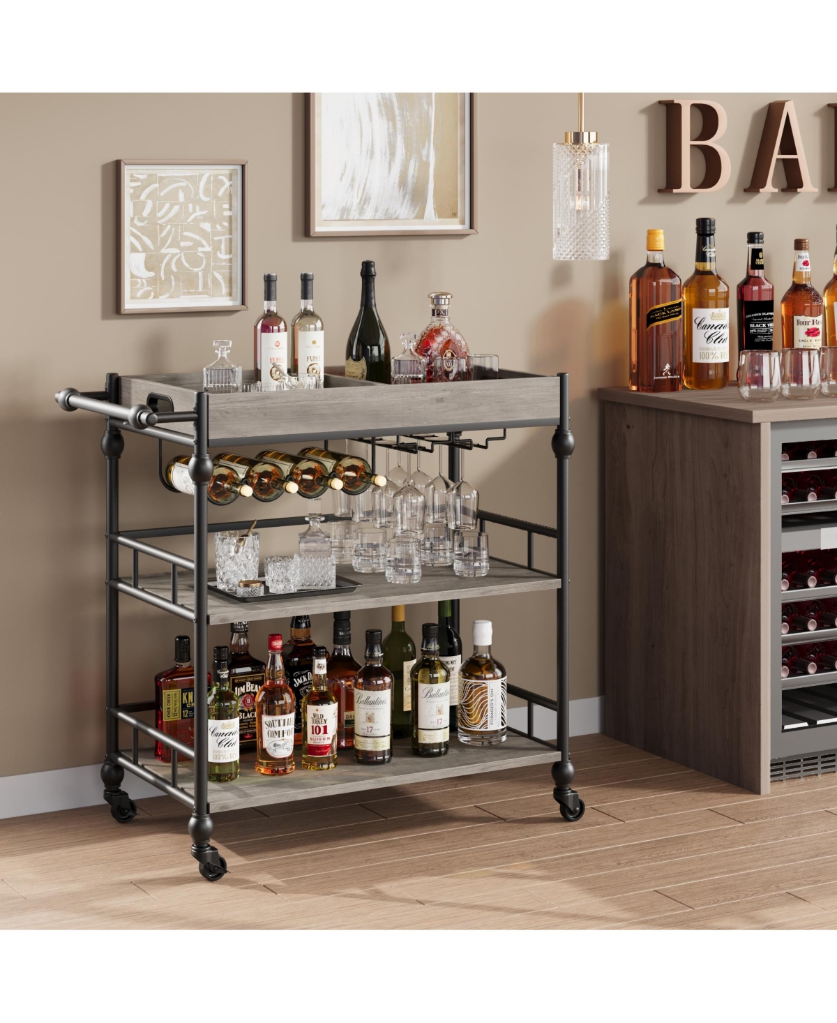 Click here for gaomon Bar Cart With Wheels  3-Tier Serving Cart F... prices