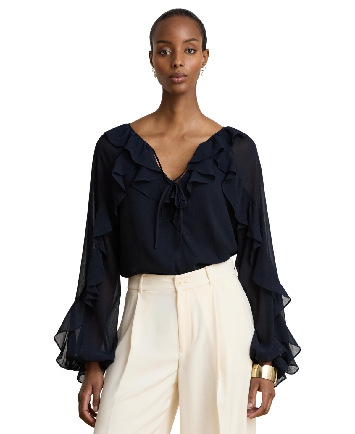Click here for Lauren Ralph Lauren Womens Ruffle-Trim Crinkle Geo... prices