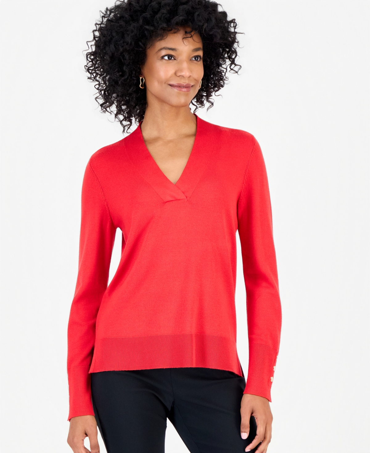 Click here for Jm Collection Womens High-Low Hem V-neck Sweater... prices