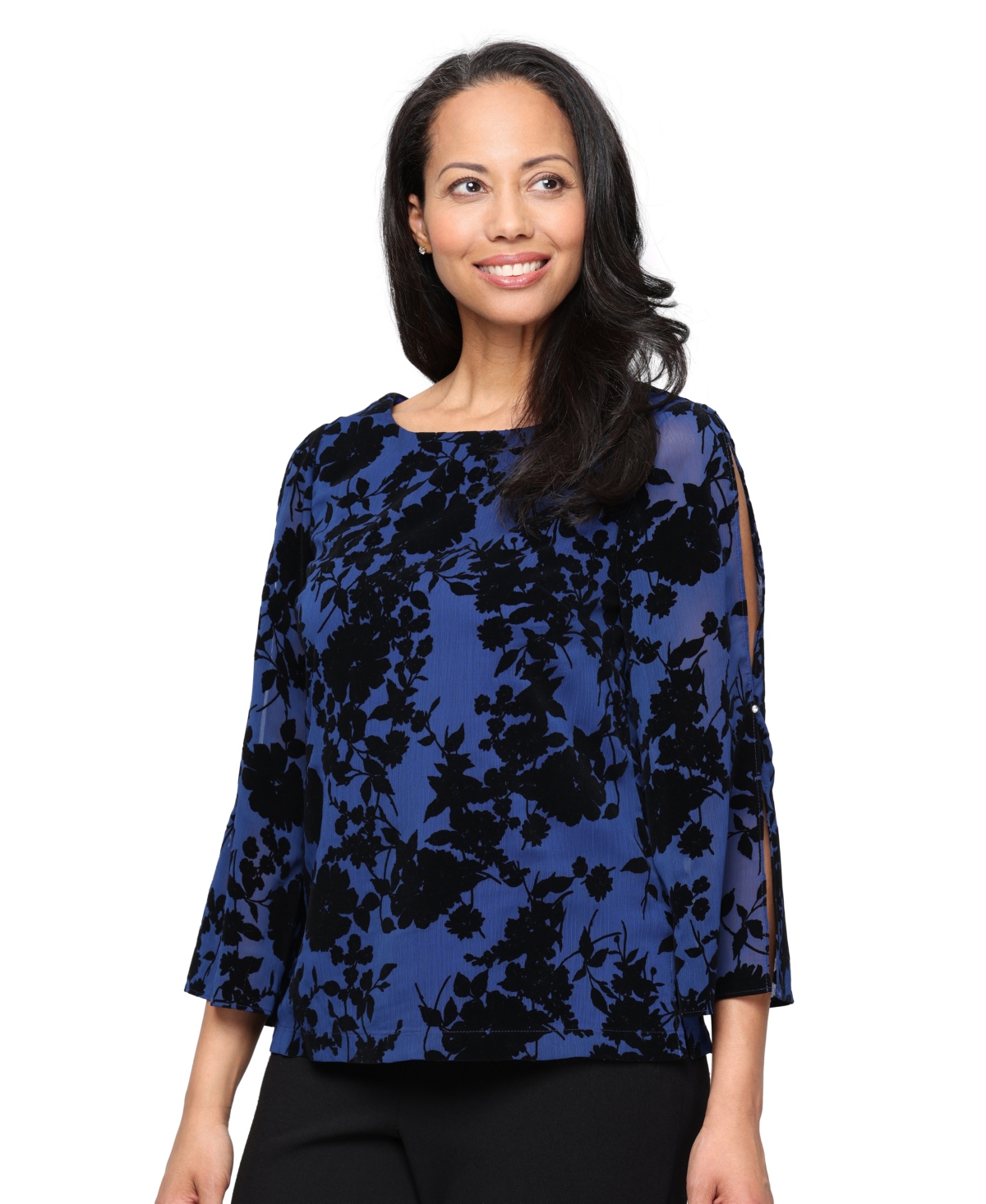 Click here for Alex Evenings Womens Flocked Yoryu Split-Sleeve Bl... prices