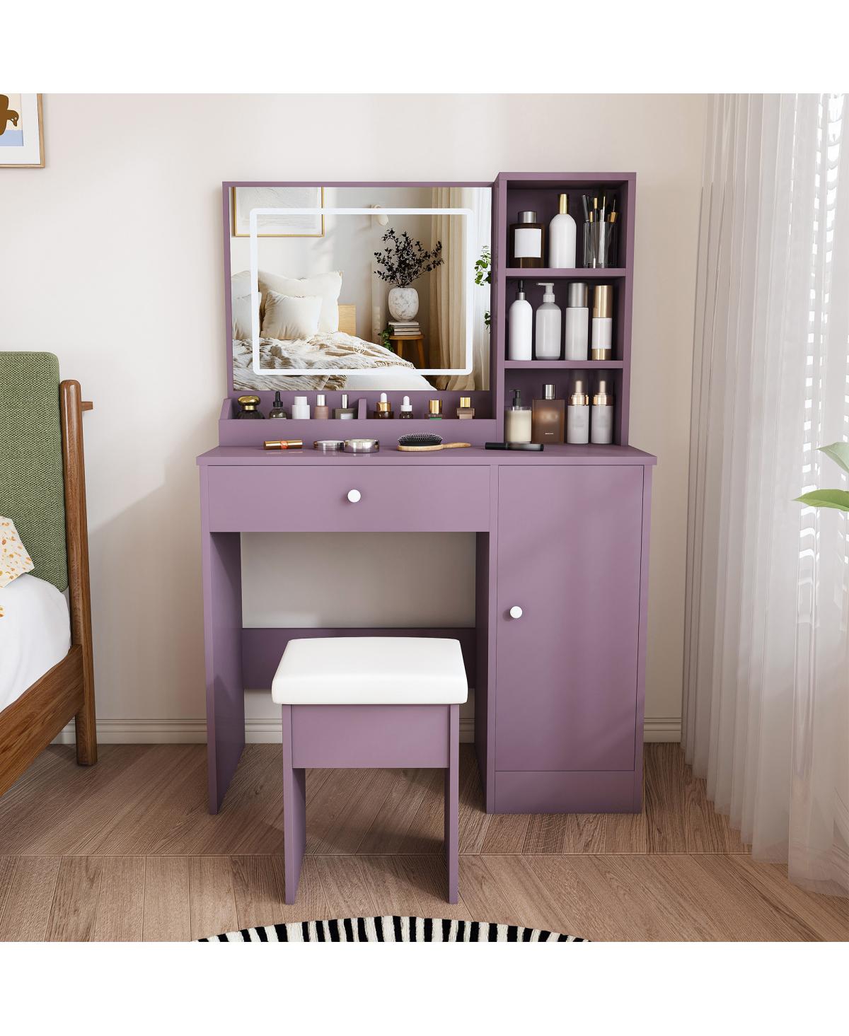 Click here for Streamdale Furniture Purple Vanity Desk Set with L... prices