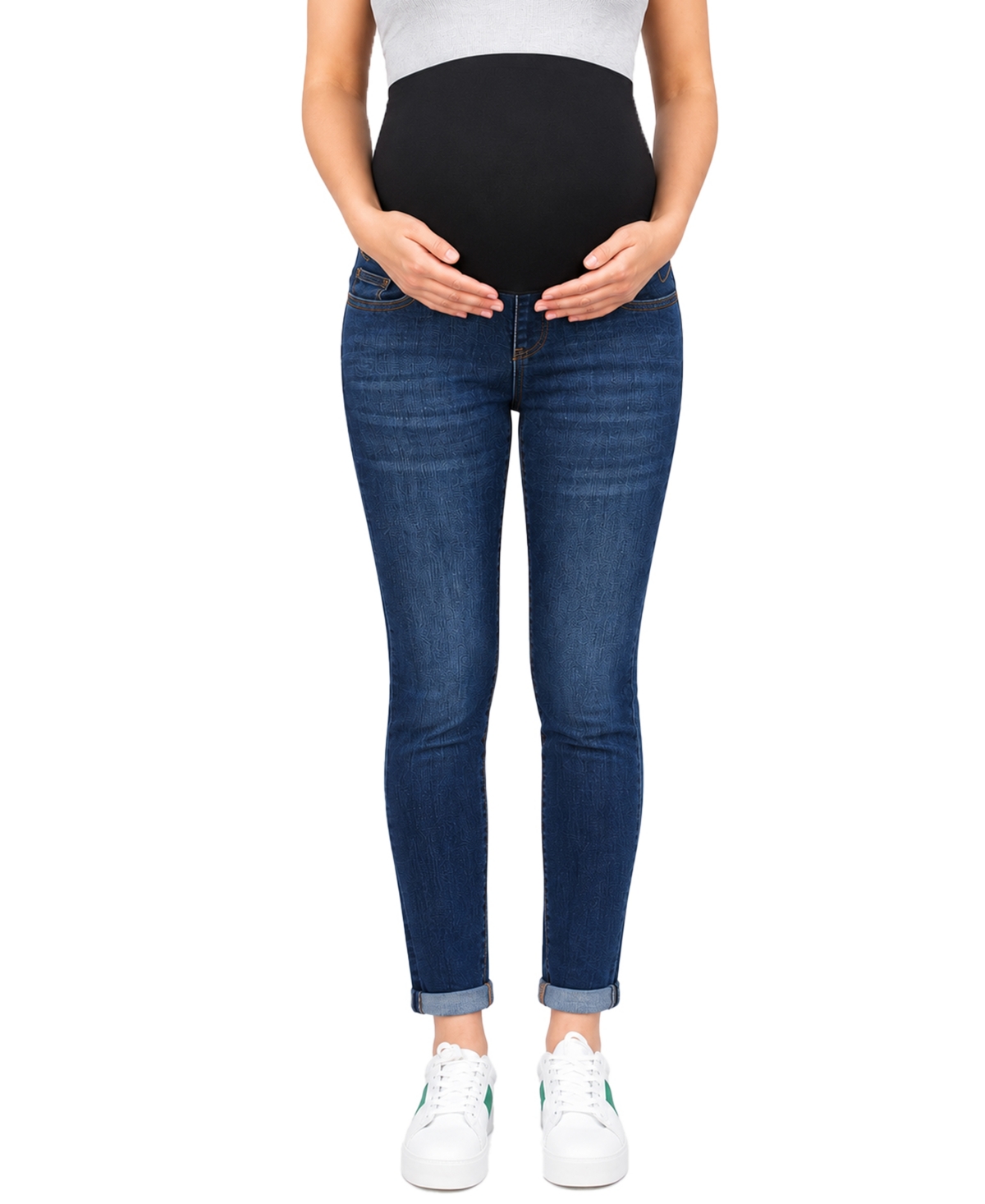 Click here for Indigo Poppy Cuffed Maternity Dark Wash Skinny Jea... prices