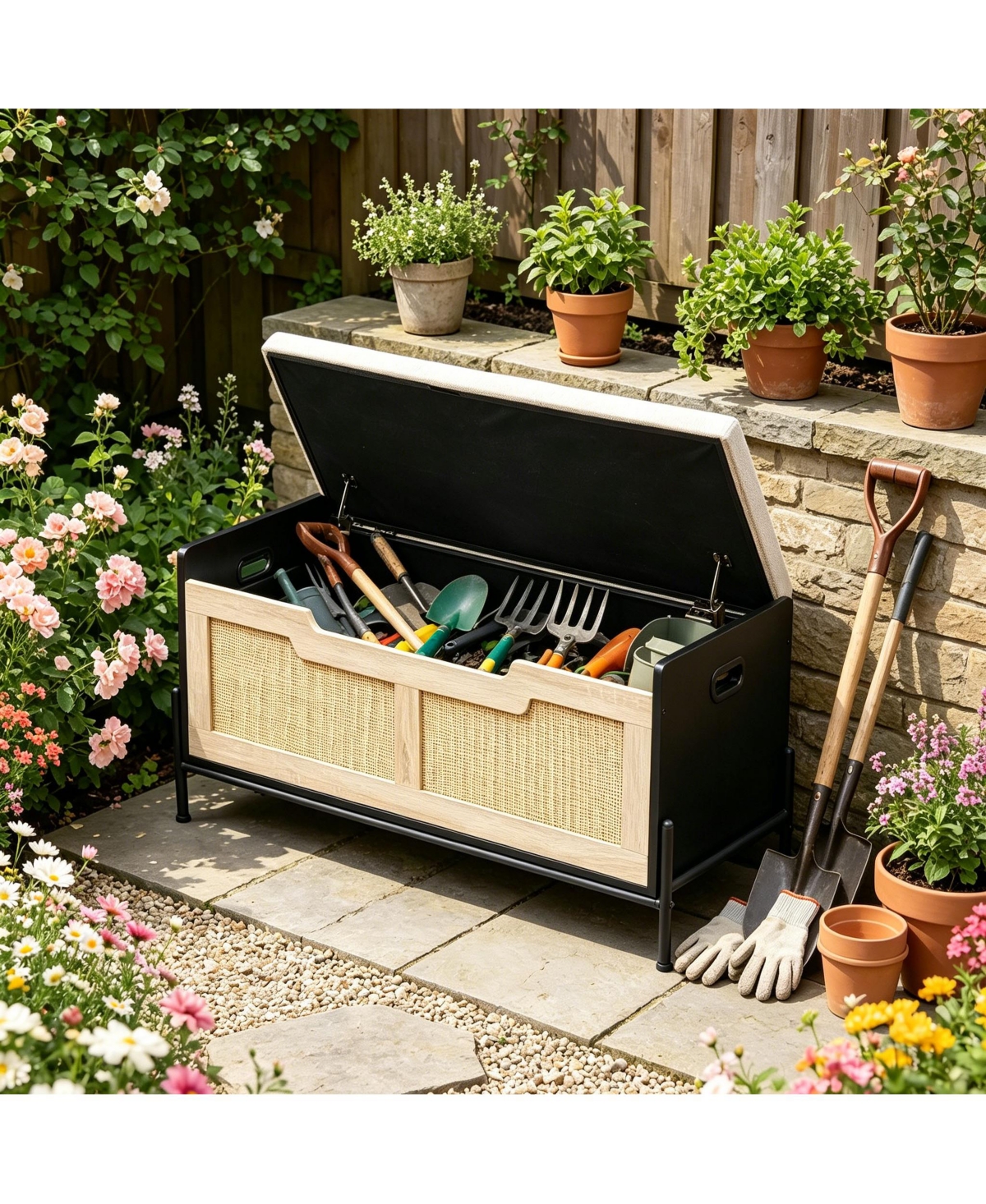 Click here for GarveeLife Rattan Storage Bench with Cushion  Slim... prices