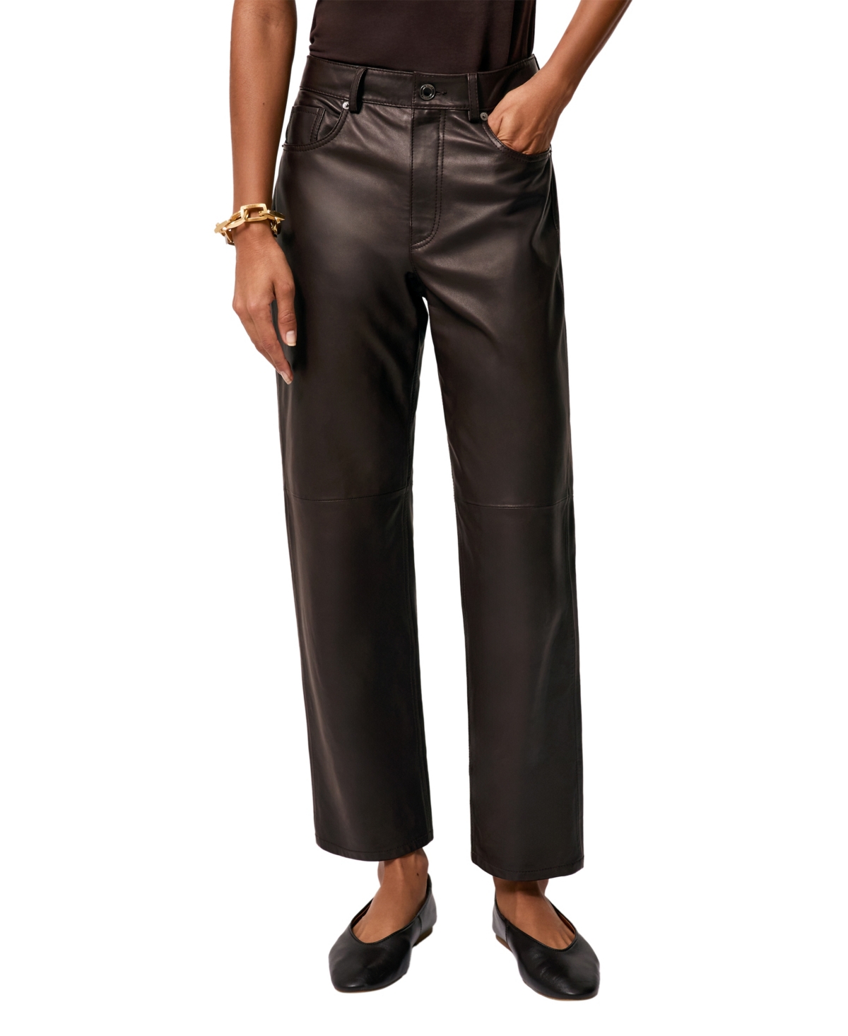 Click here for Reiss Petite Verona Leather Slim-Leg Cropped Pants... prices