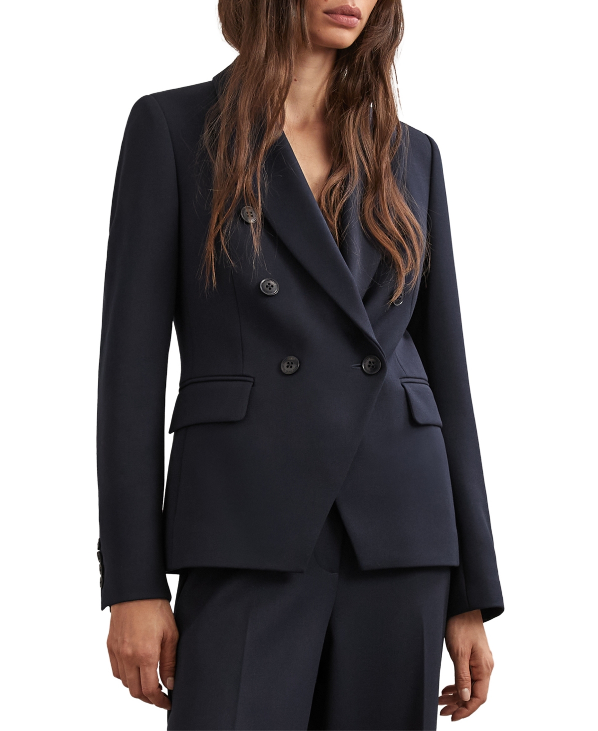 Click here for Reiss Womens Gabi Double-Breasted Suit Blazer - Na... prices