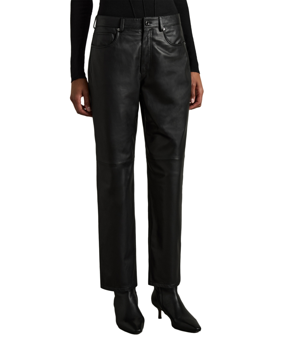 Click here for Reiss Womens Petite Verona Slim-Leg Leather Pants... prices