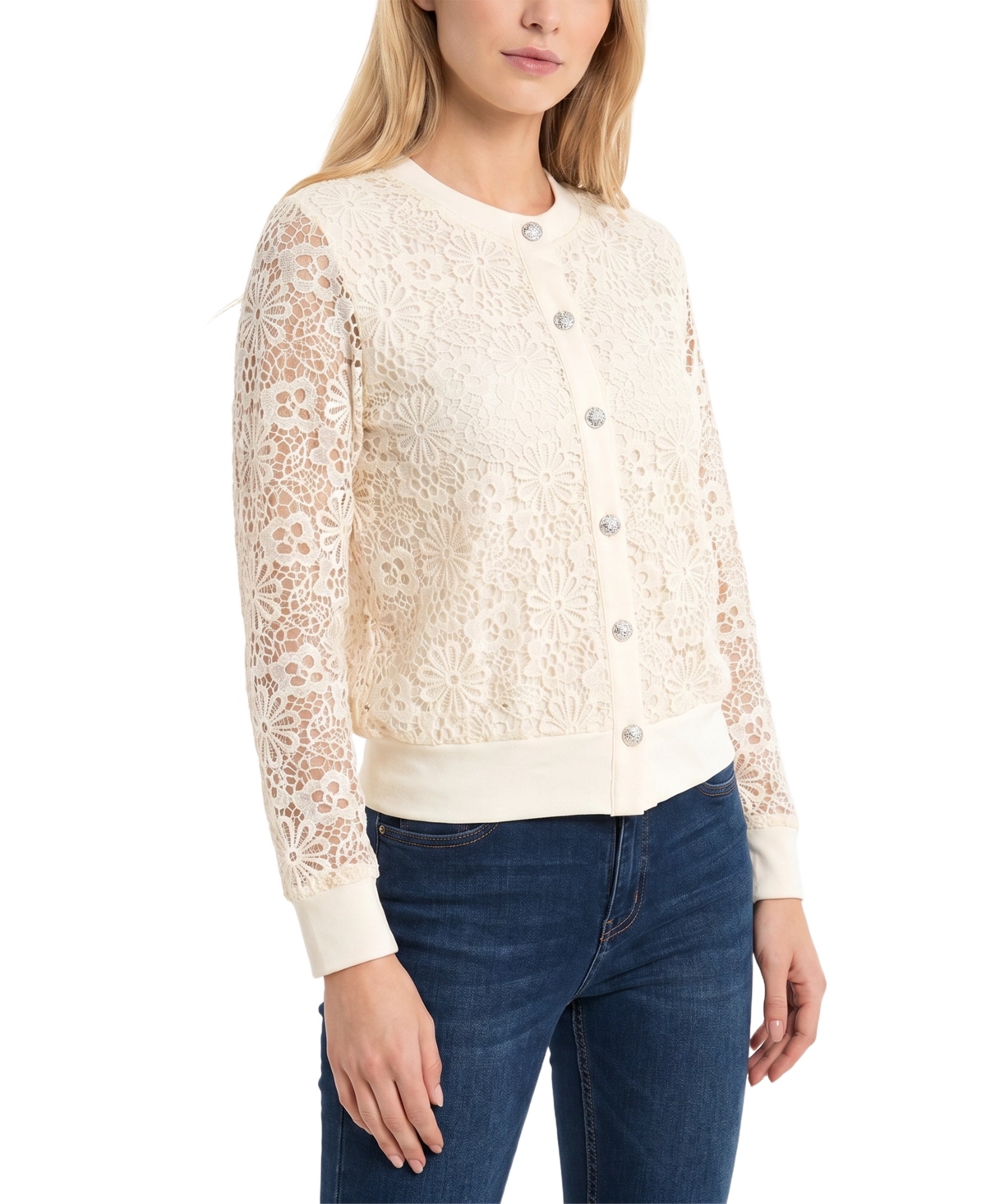Click here for Ny Collection Womens Long-Sleeve Lace Top - Pristi... prices