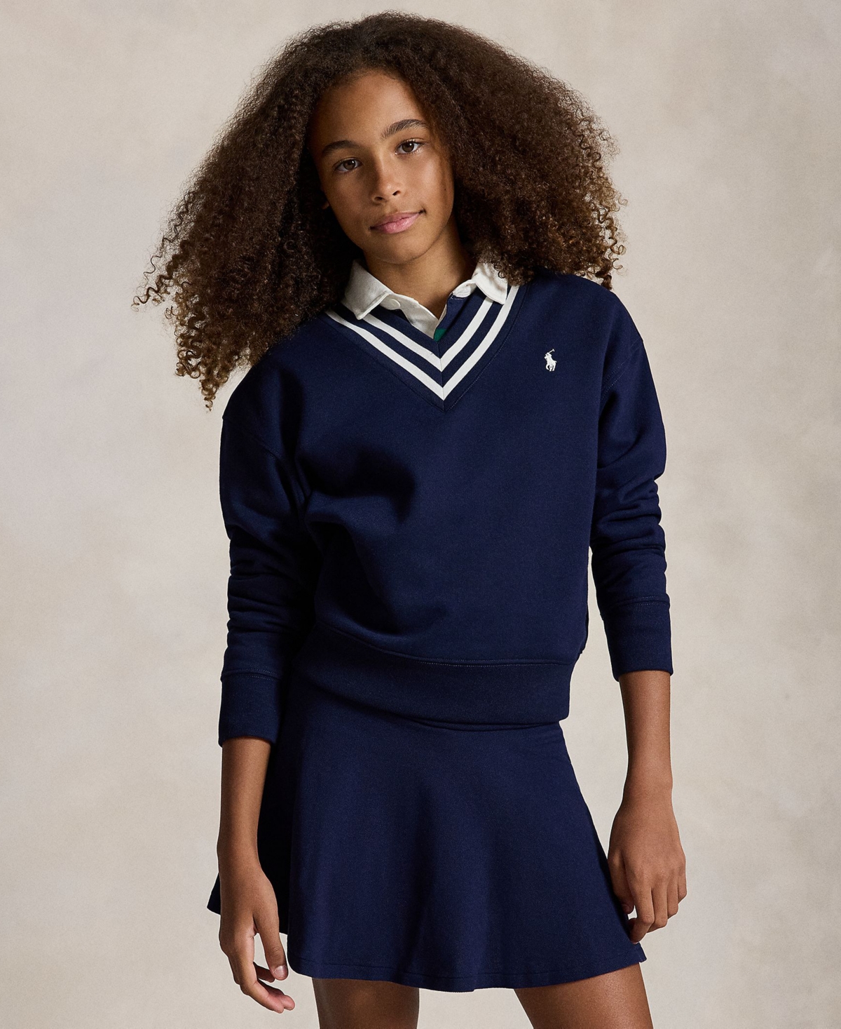 Click here for Polo Ralph Lauren Girls 7-16 Striped Fleece V-Neck... prices