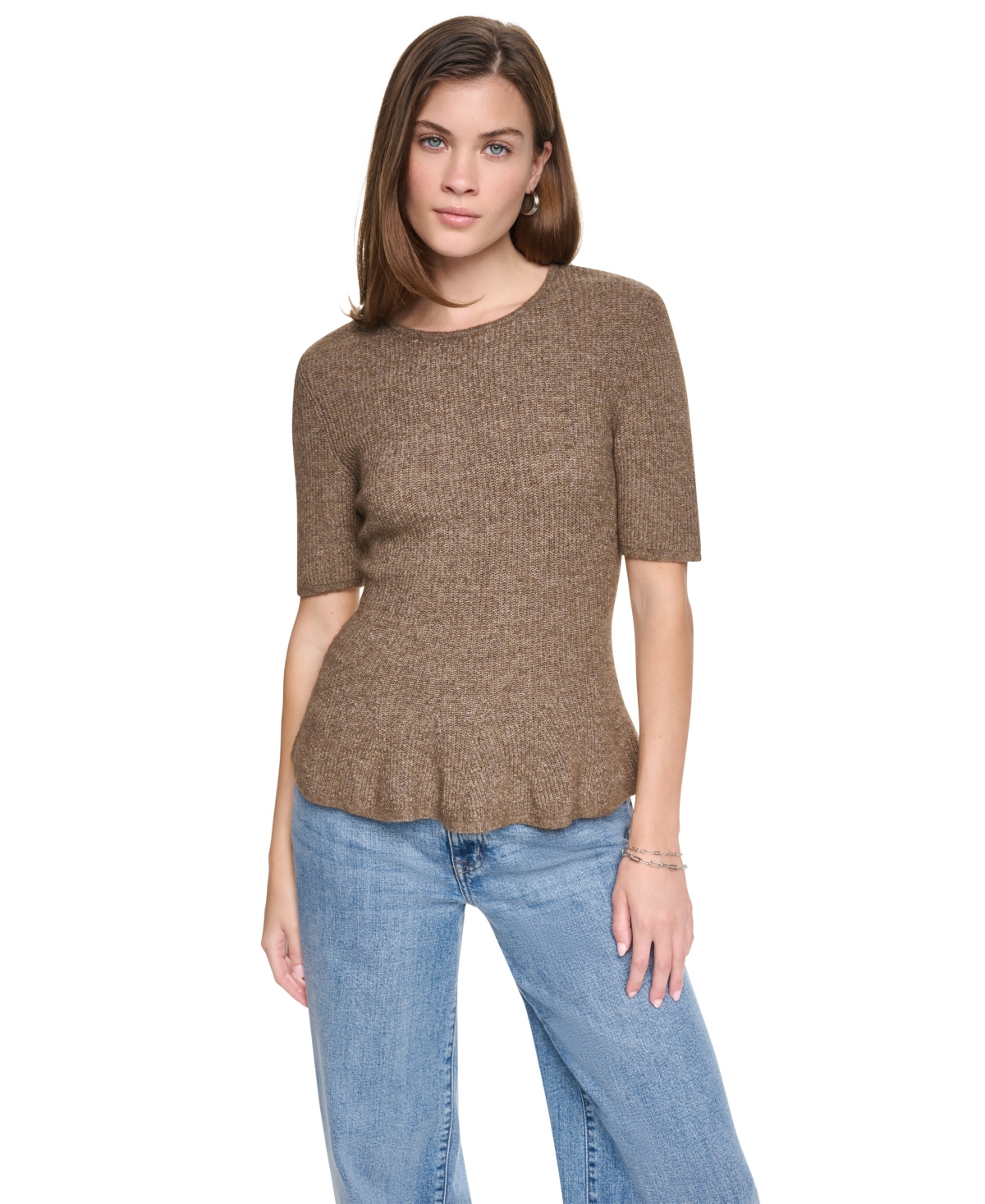 Click here for Dkny Jeans Womens Crewneck Elbow-Sleeve Peplum Swe... prices