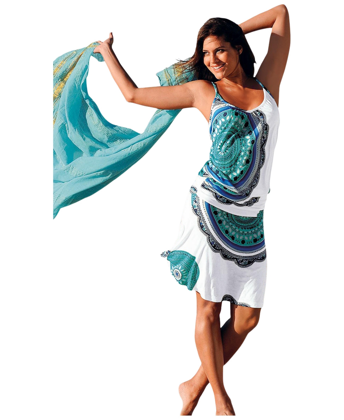 Click here for Lascana Womens Adjustable Tank Dress - Blue-printe... prices