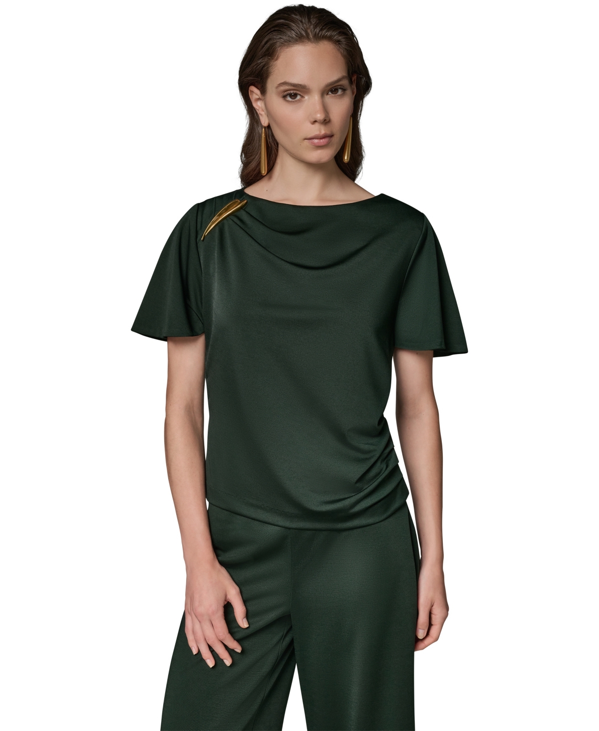 Click here for Donna Karan New York Petite Boat Neck Ruched Side... prices