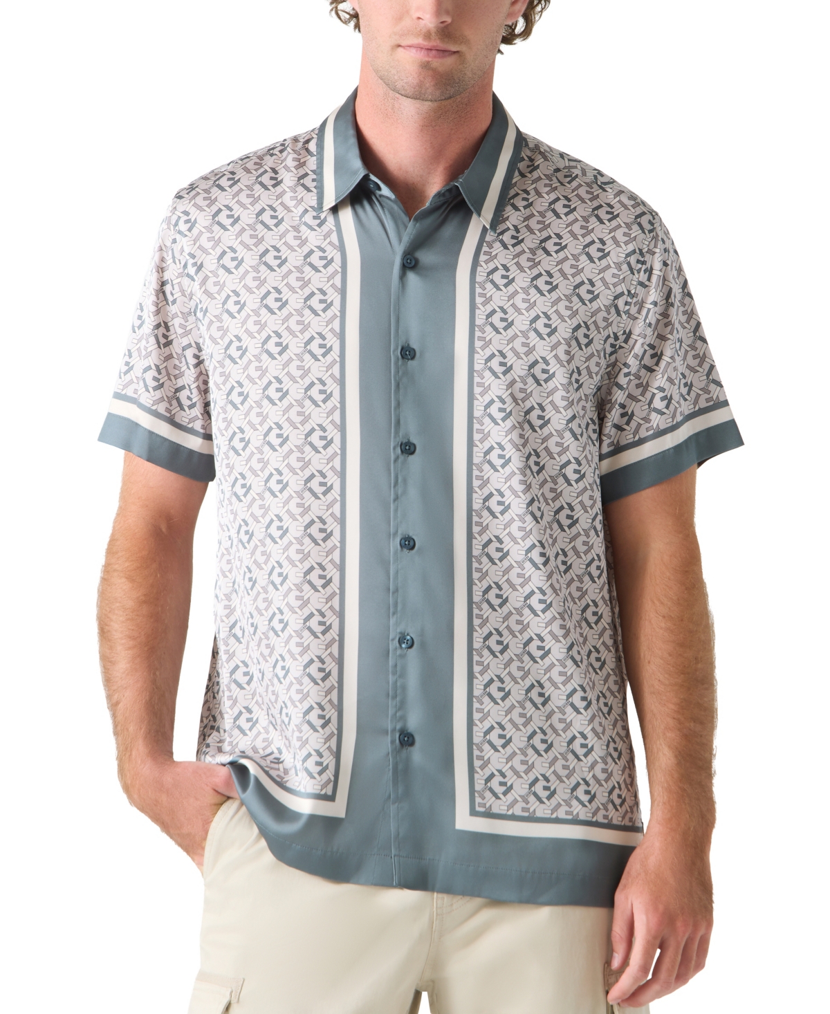 Click here for Guess Mens Woven Logo Shirt - Woven G Logo Print D... prices