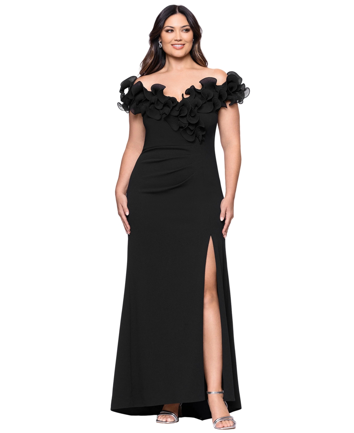 Click here for Xscape Plus Size Ruffled Side-Slit Evening Gown -... prices