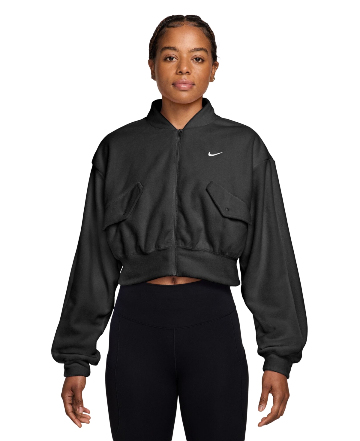 Click here for Nike One Womens Therma-fit Fleece Bomber - Black/W... prices