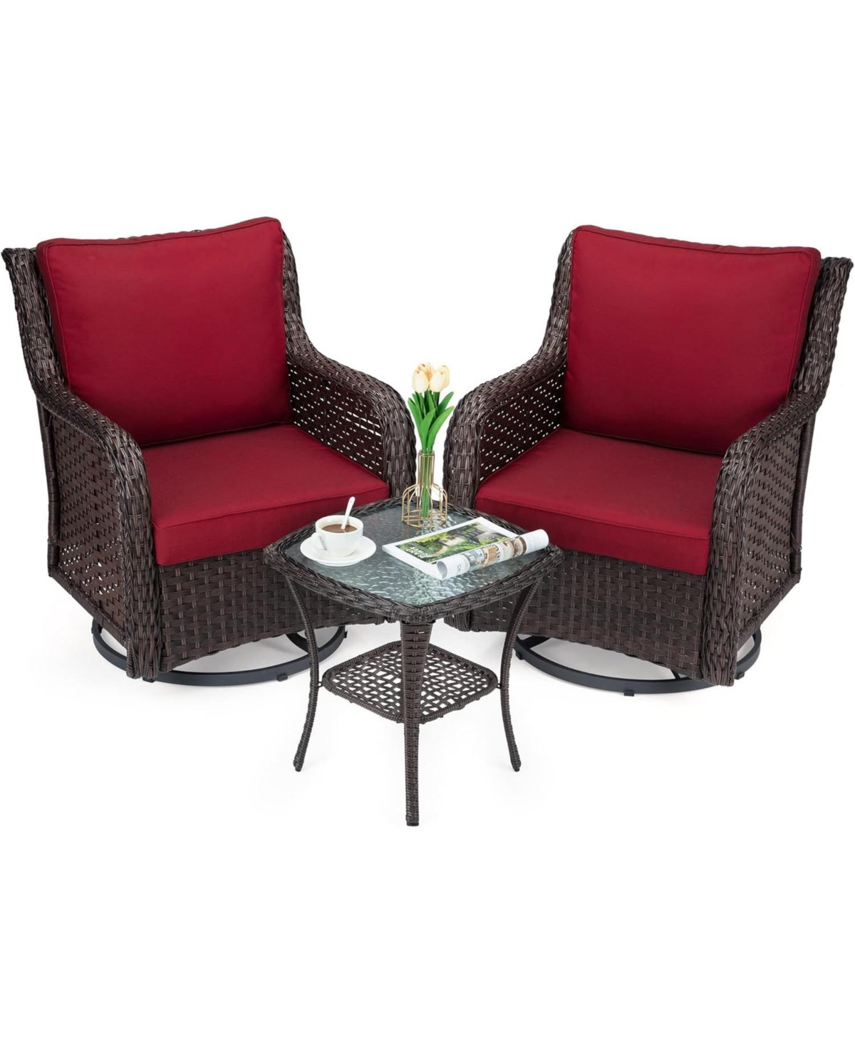 Click here for homfan Piece Outdoor Wicker Bistro Set  Swivel Roc... prices