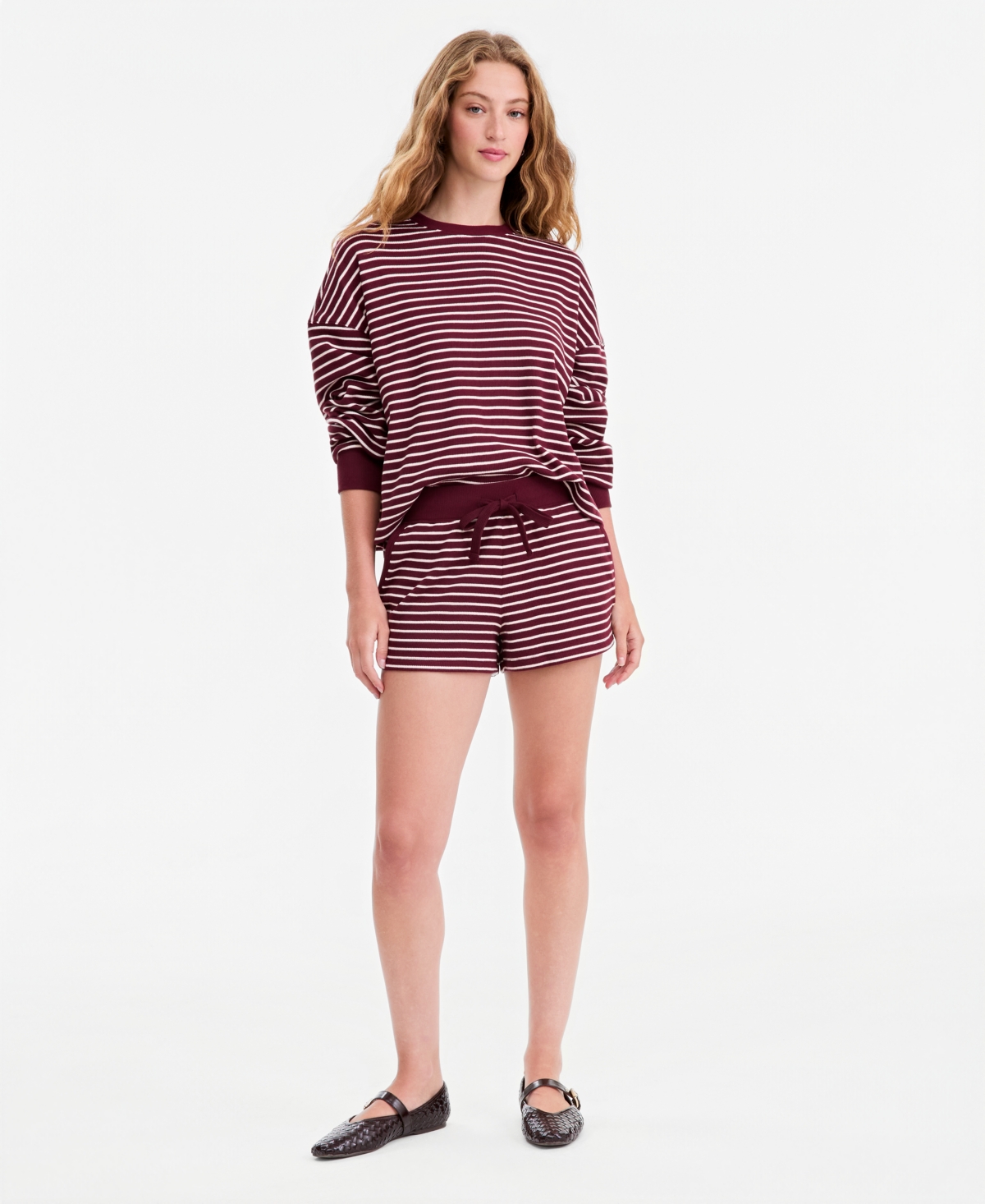 Click here for And Now This Womens Stripe Lounge Waffle-Knit Shor... prices