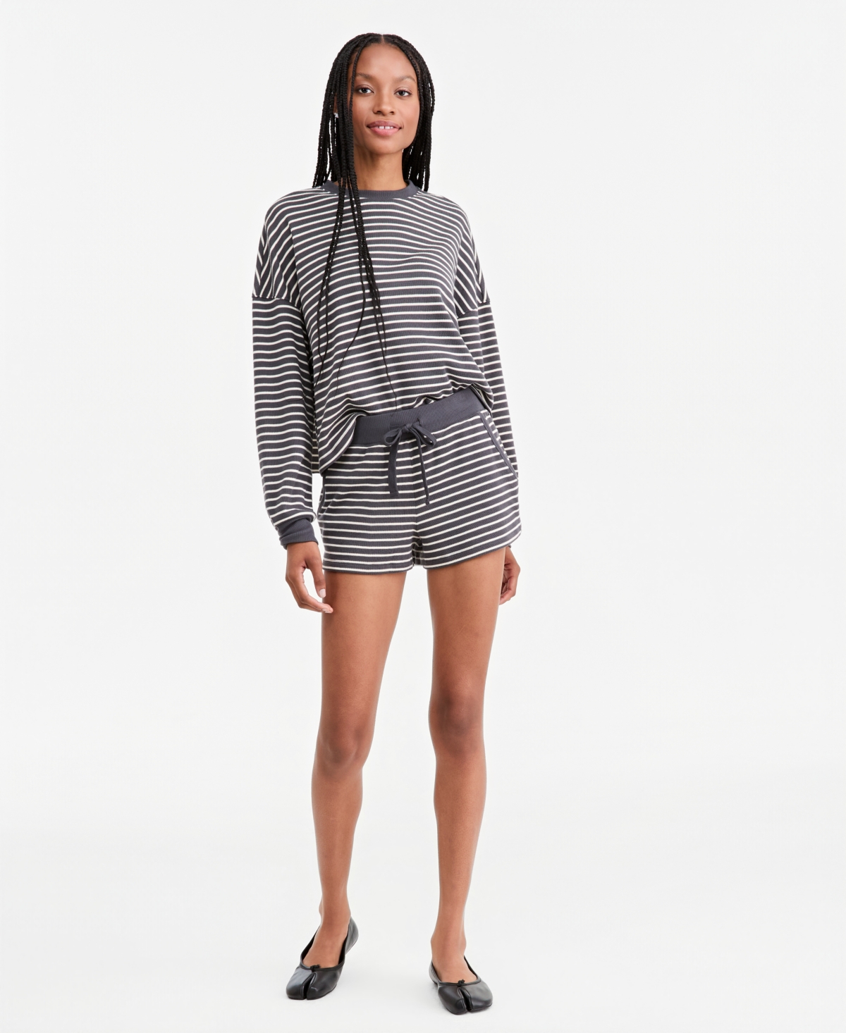 Click here for And Now This Womens Stripe Lounge Waffle-Knit Shor... prices