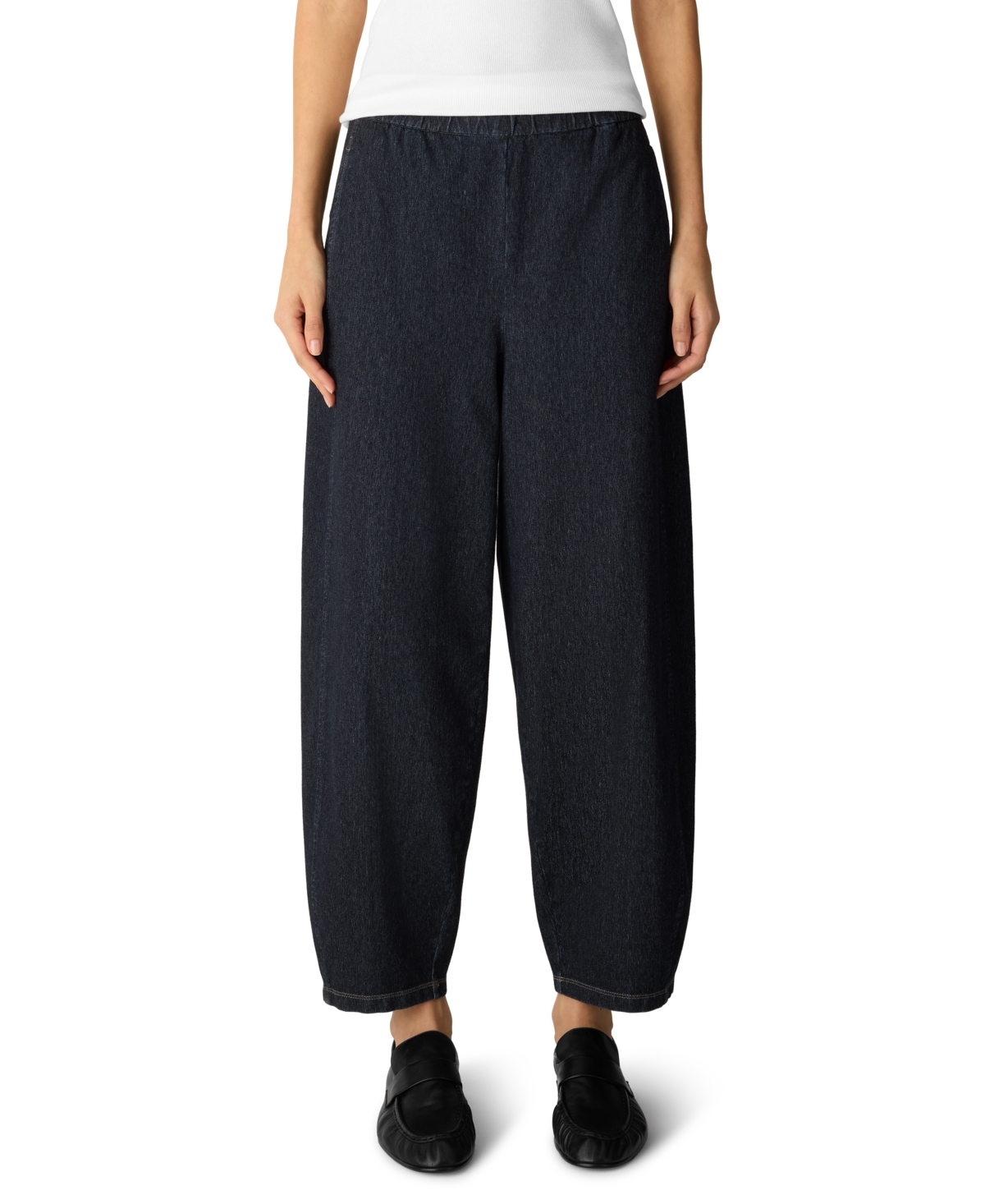 Click here for Eileen Fisher Womens Denim High-Rise Lantern Pants... prices