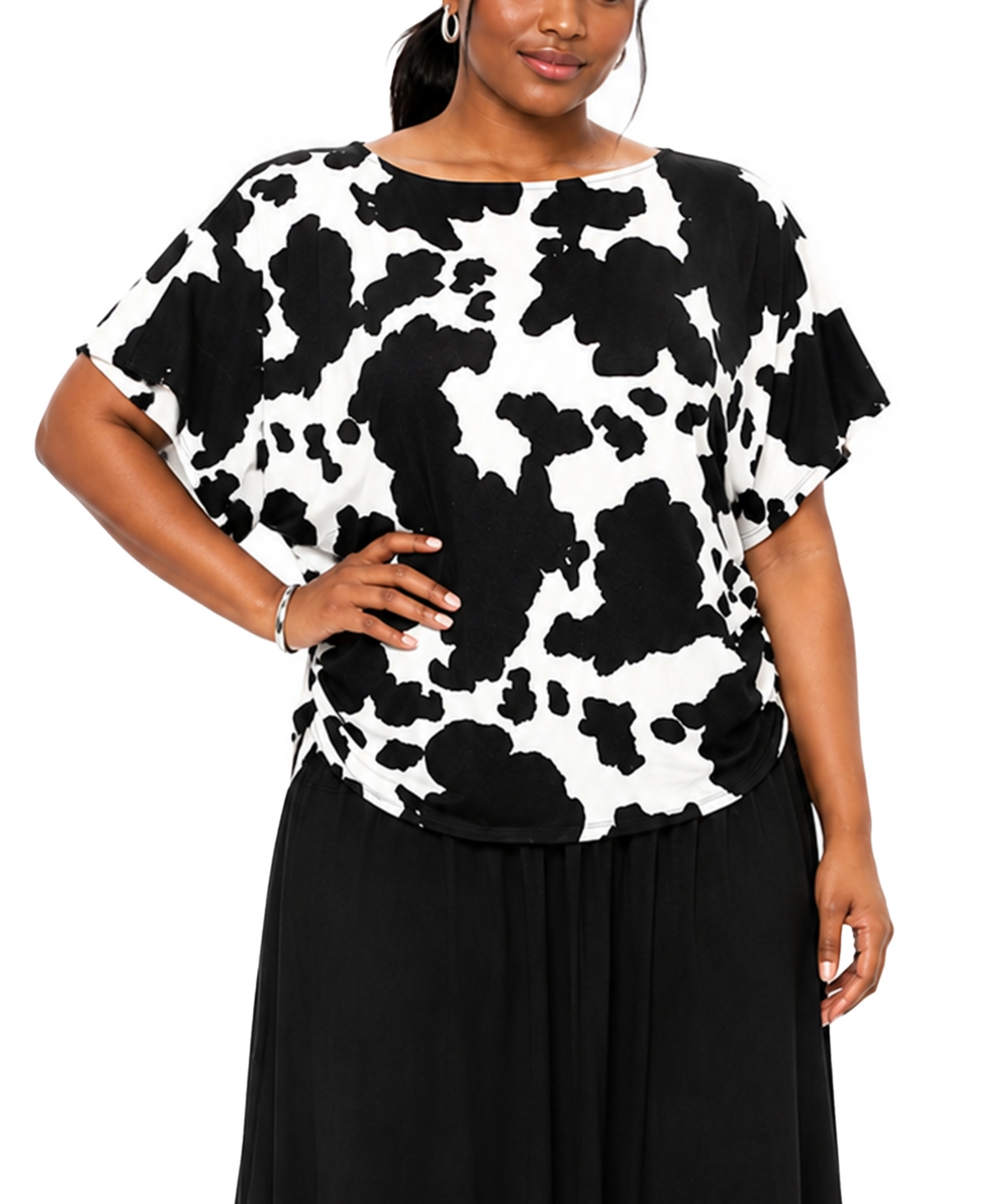 Click here for Coin 1804 Plus Size Cow Print Boat neck Top - Ivor... prices