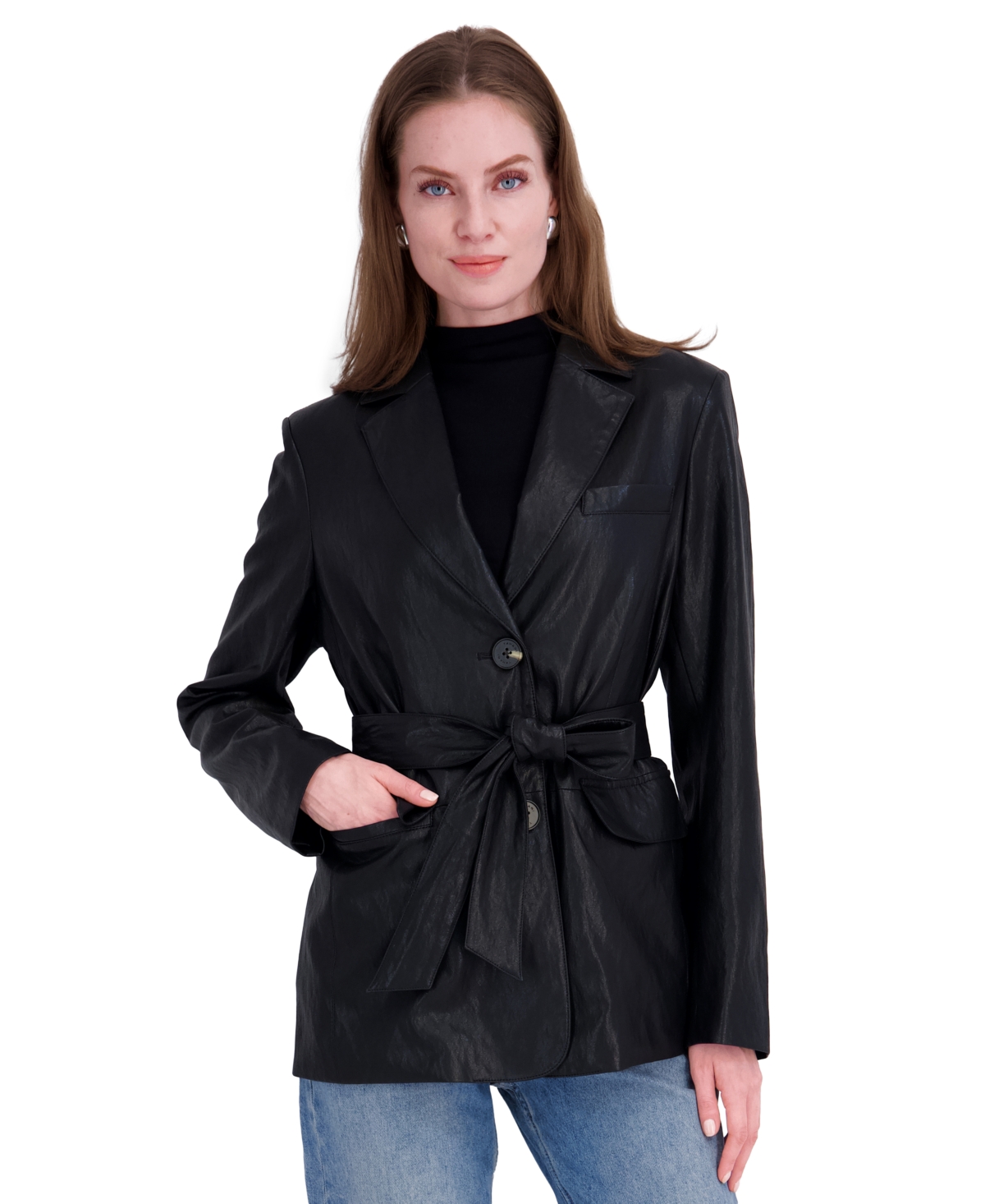Click here for Tahari Womens Belted Faux Leather Trench Jacket -... prices