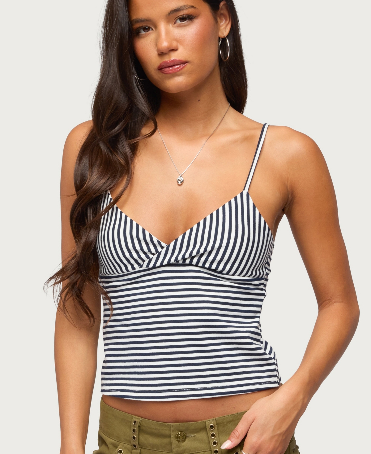 Click here for Edikted Womens Emilea V Neck Striped Tank Top - Na... prices