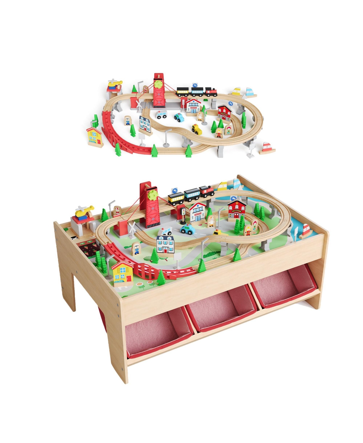 Click here for homfan Multi-Level Tracks 92-Piece Wooden Train Ac... prices