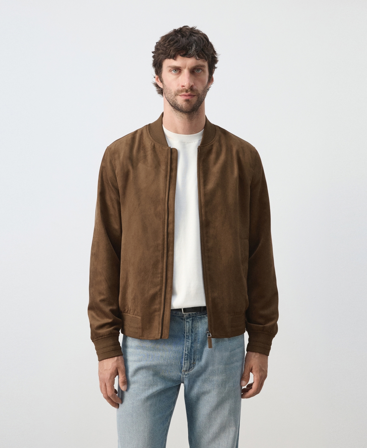 Click here for Mango Mens Suede-Effect Bomber Jacket - Cognac prices
