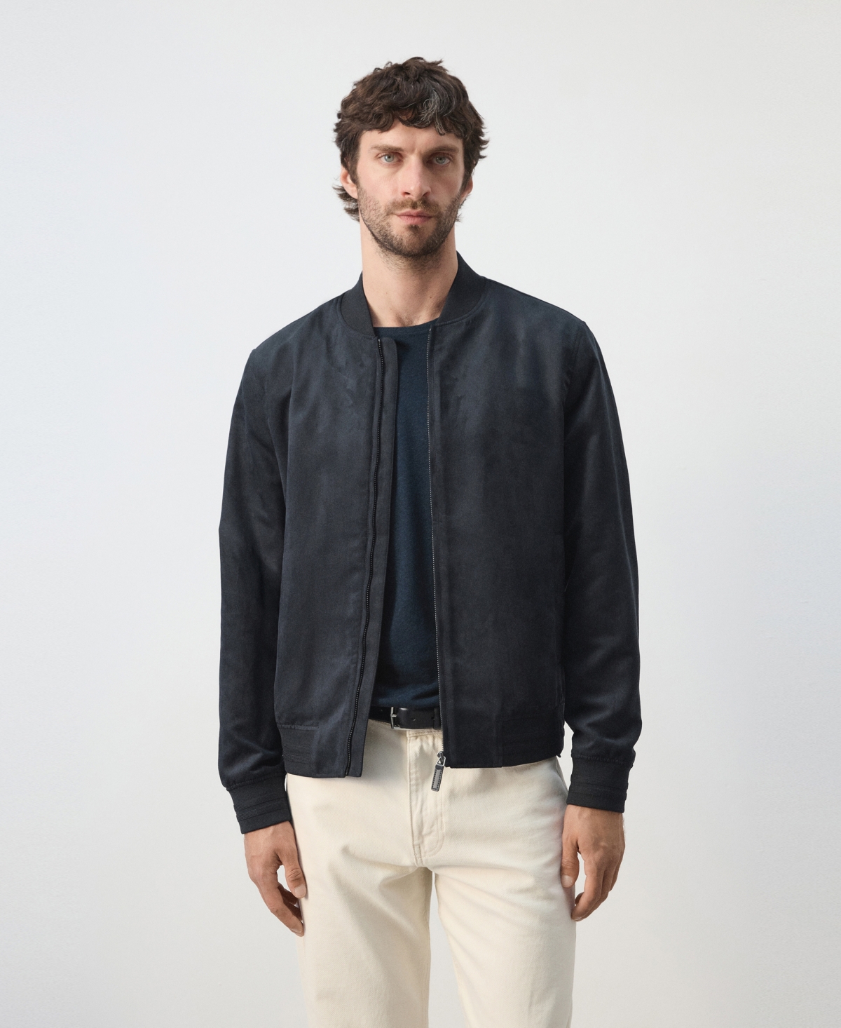 Click here for Mango Mens Suede-Effect Bomber Jacket - Navy prices