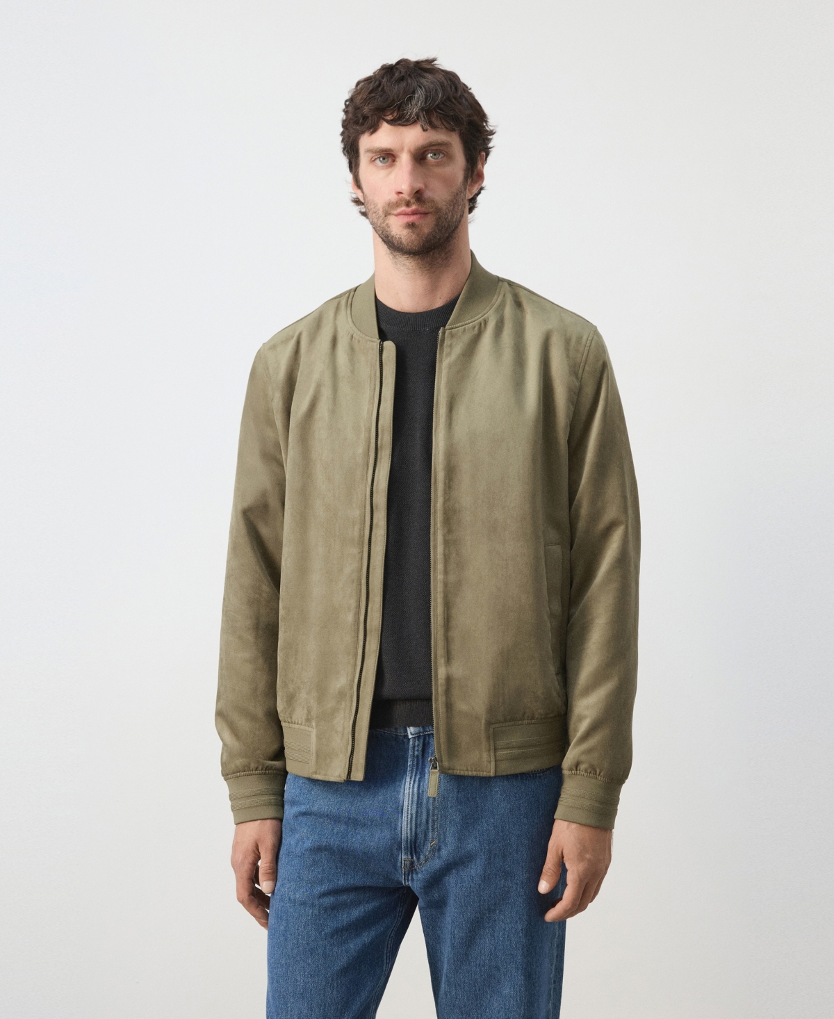 Click here for Mango Mens Suede-Effect Bomber Jacket - Khaki prices