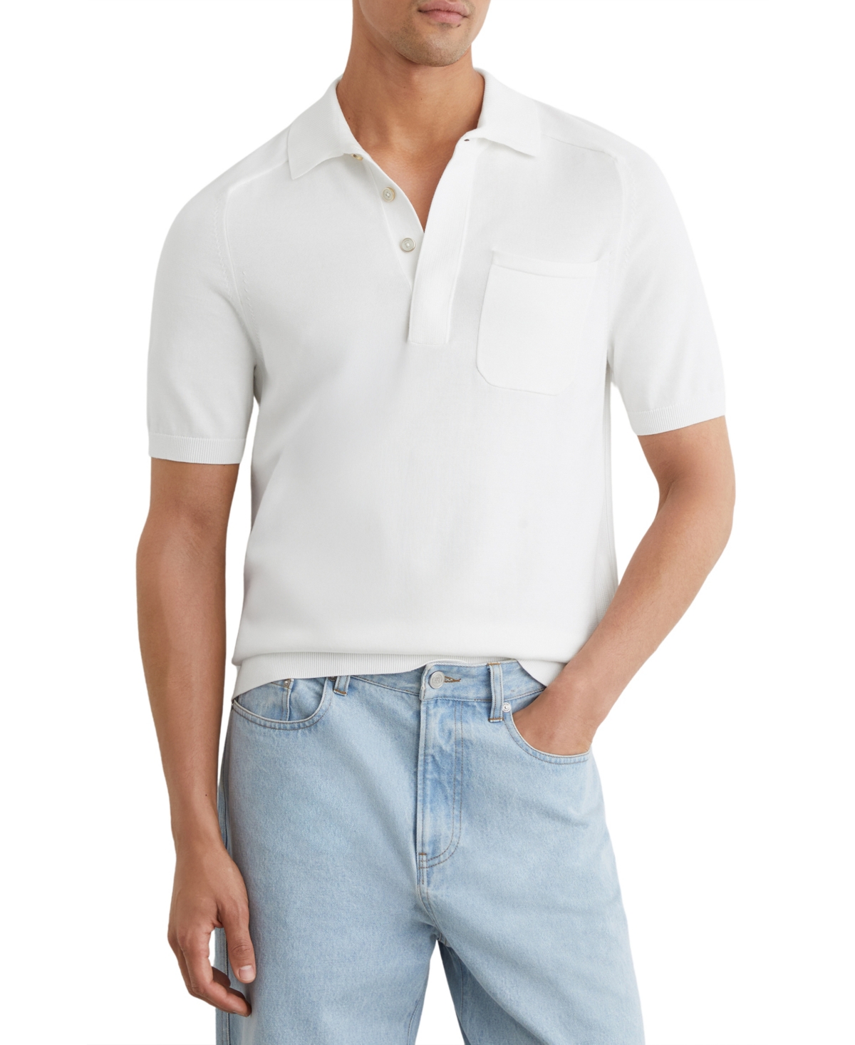 Click here for Reiss Mens Selkirk Cotton Knit Concealed-Placket P... prices