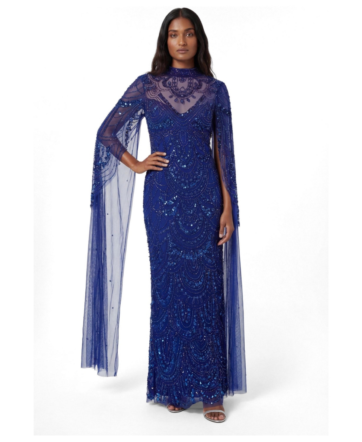 Click here for Karen Millen Womens Beaded Midaxi Cape Dress - Cob... prices