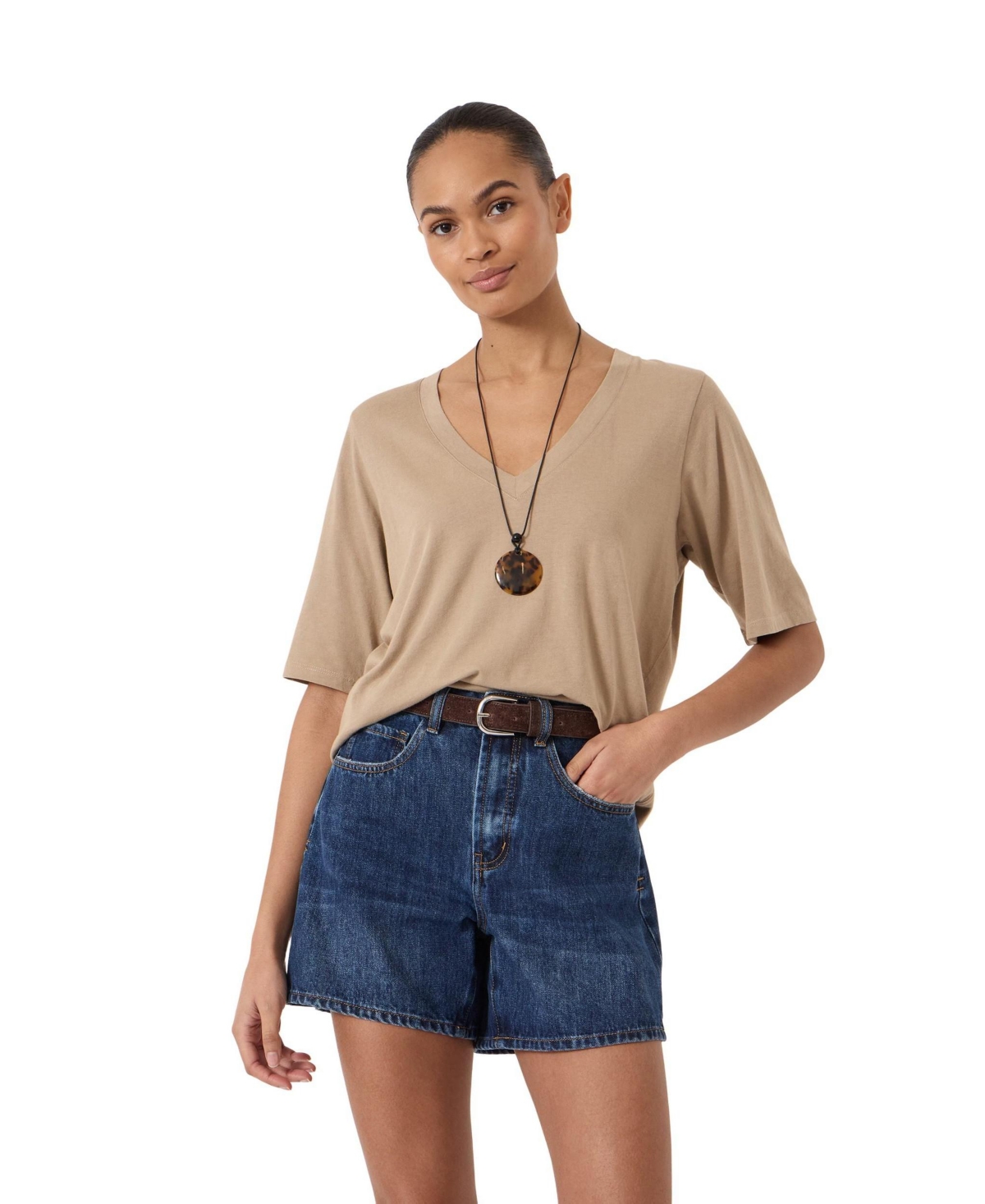 Click here for Hush Womens Reece V-Neck Drapey T-shirt - Stone br... prices