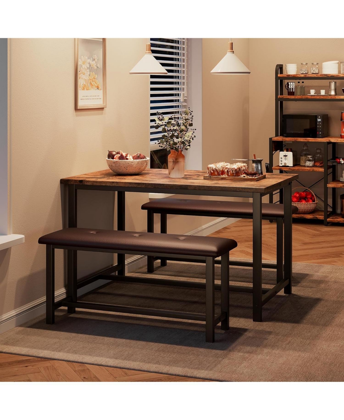 Click here for homfan 4-Person Dining Set with 2 Benches â Rect... prices