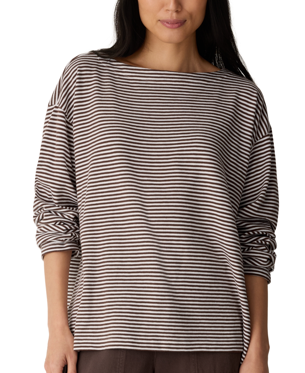 Click here for Eileen Fisher Womens Striped Bateau Neck Long-Slee... prices