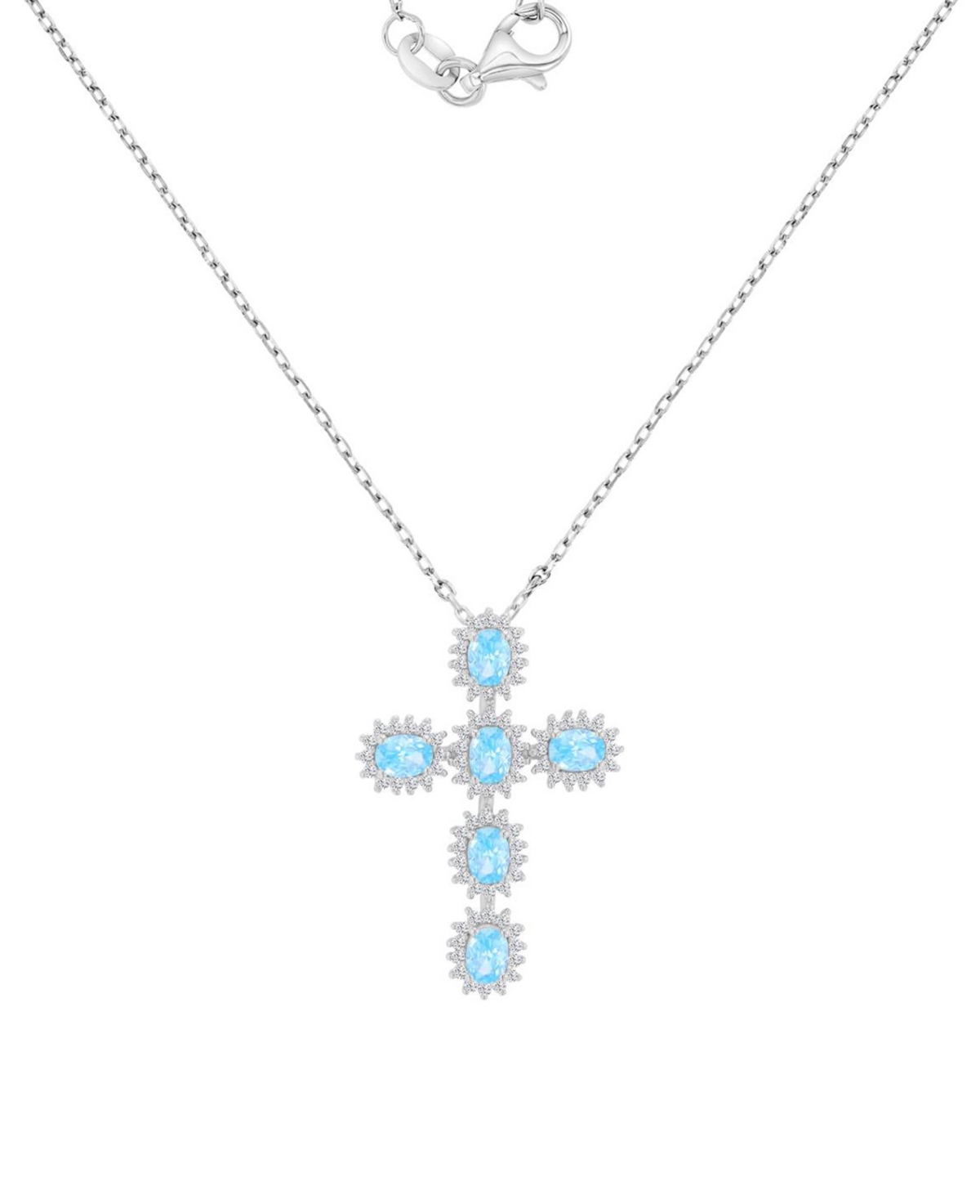 Click here for Macys Silver-Plated Blue Stone Cross Necklace - Si... prices