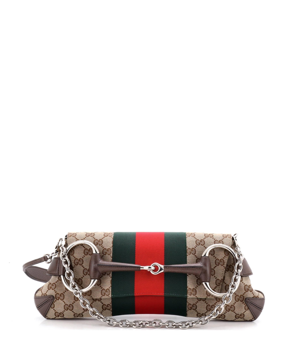 Click here for Pre-Owned Gucci Medium Horsebit Nm Web Chain Clutc... prices