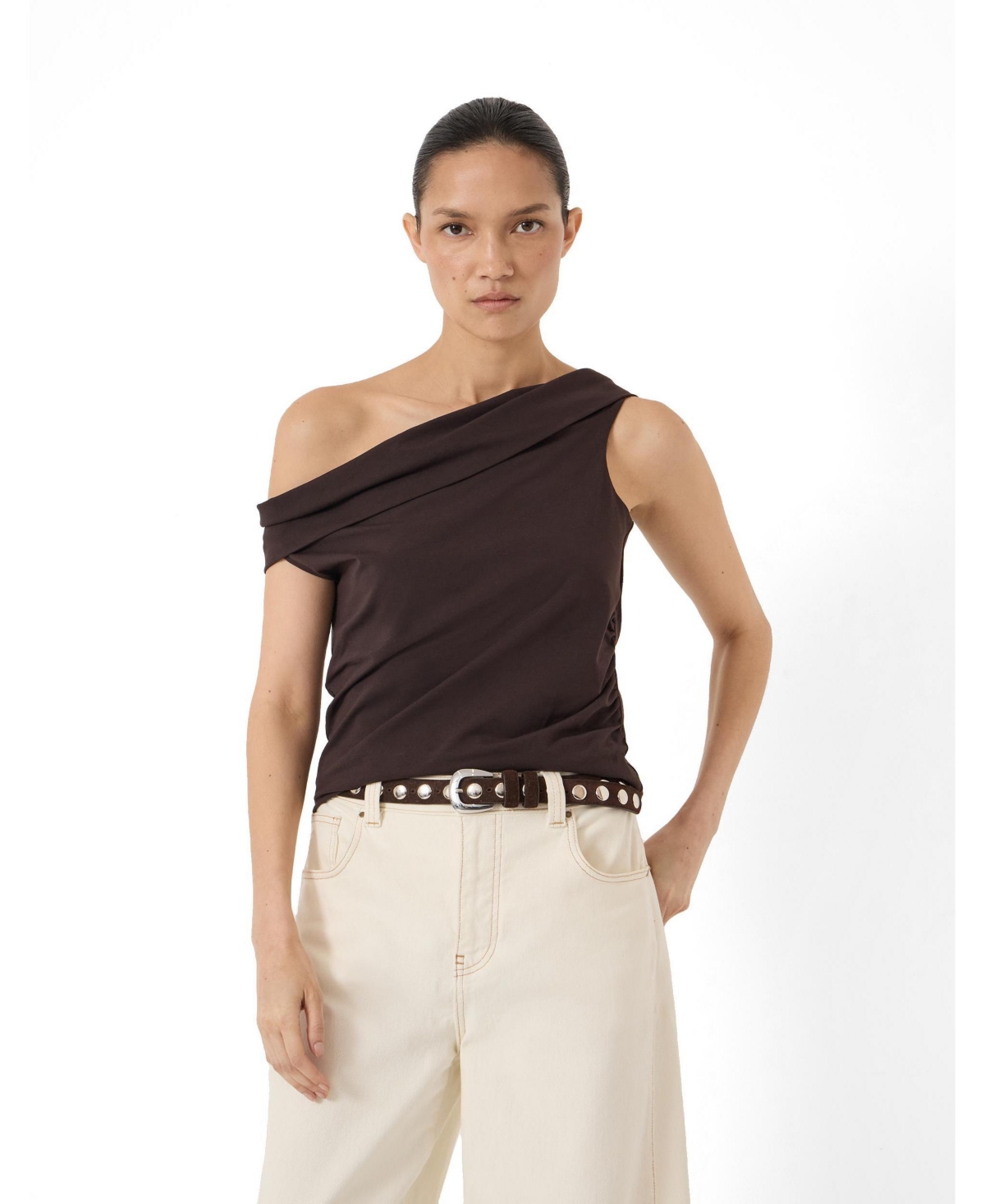 Click here for Hush Womens Asymmetric Jersey Top - Dark brown prices