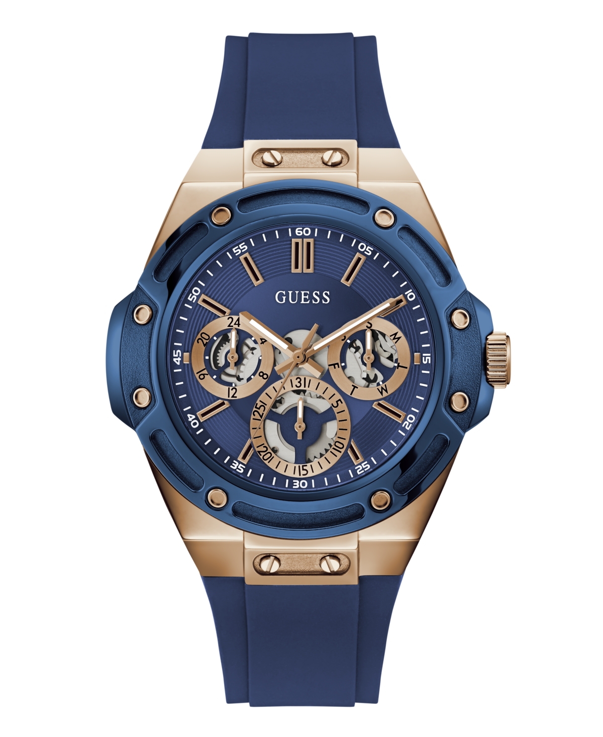 Click here for Guess Mens Quartz Blue Silicone Strap Watch 44mm -... prices