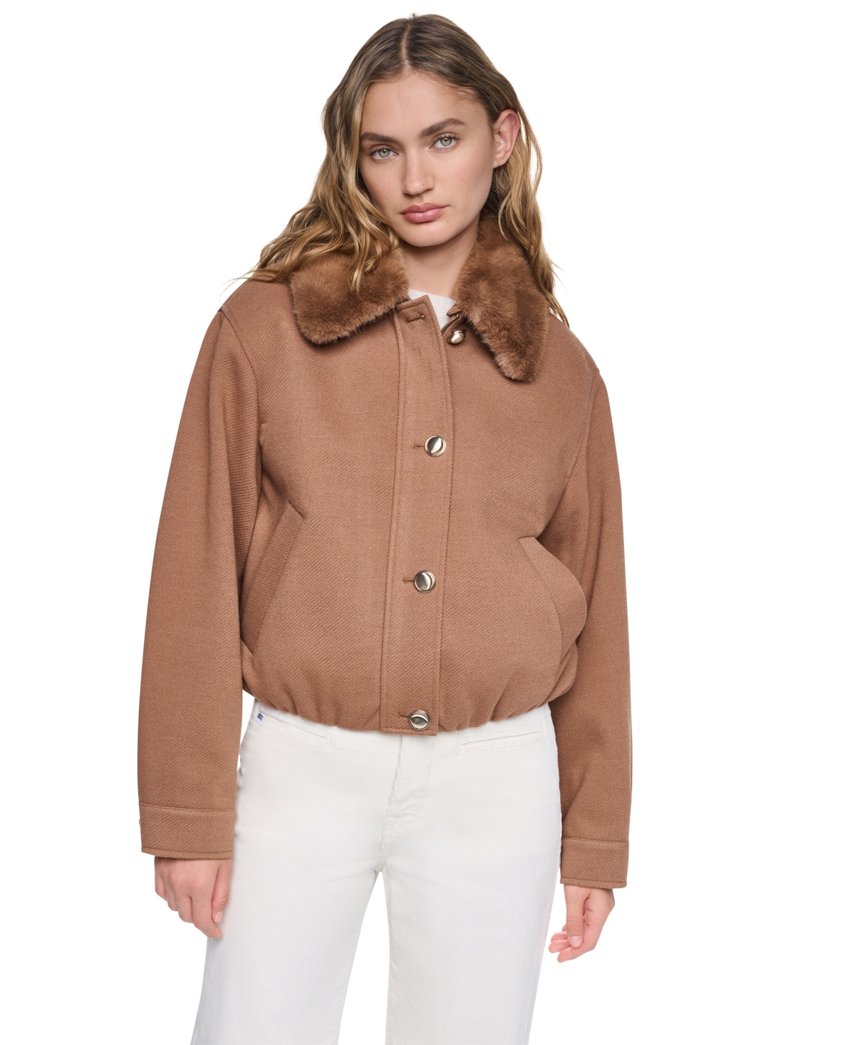 Click here for Dkny Womens Cropped Faux-Fur Collar Bomber Jacket... prices