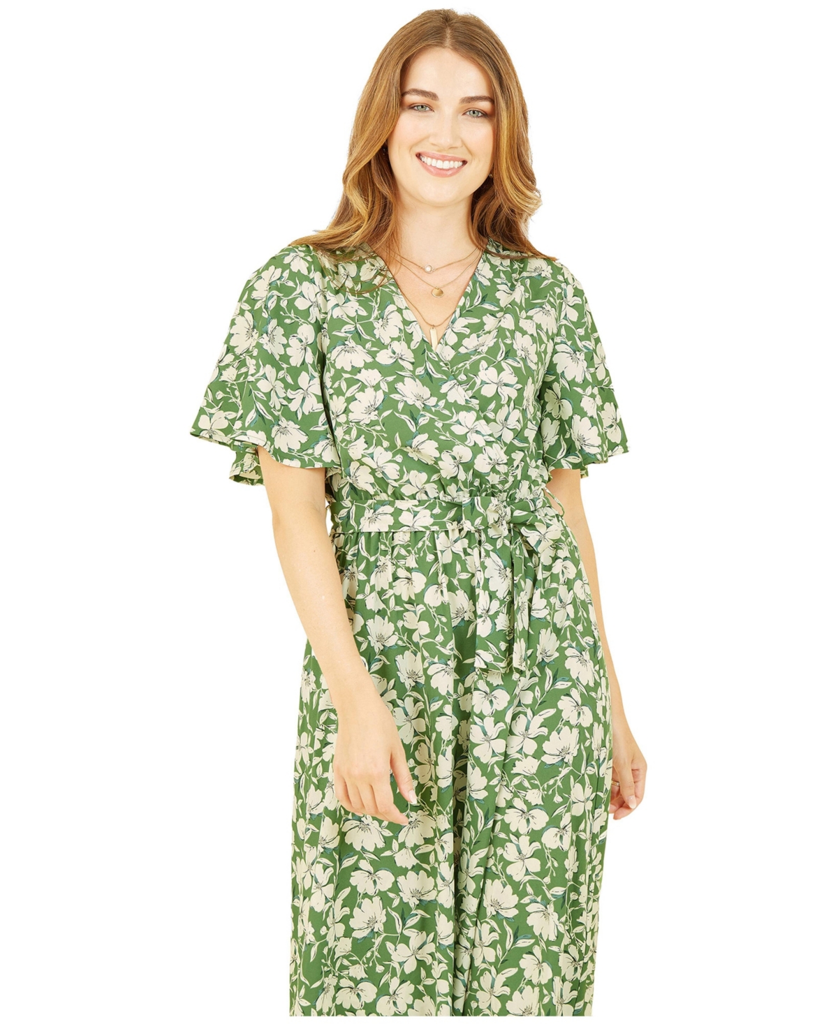 Click here for Yumi Womens Garden Wrap Midi Dress - Green prices
