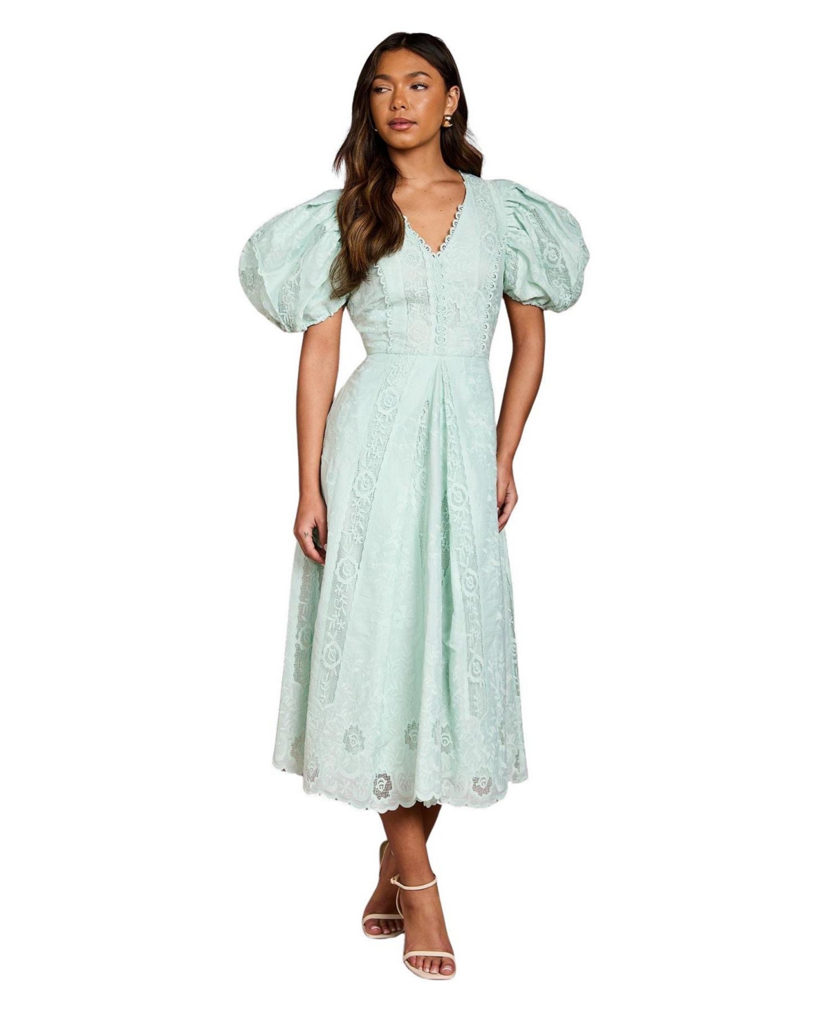 Click here for Coast Womens Lace Puff-Sleeve A-Line Midi Dress -... prices