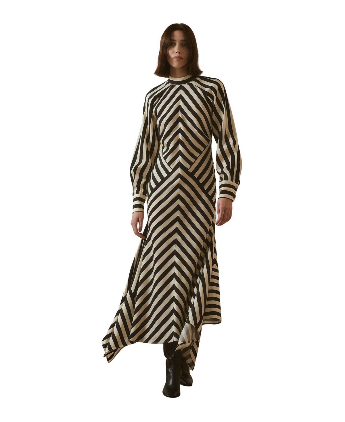 Click here for Karen Millen Womens Fluid Stripe Long-Sleeve Asymm... prices